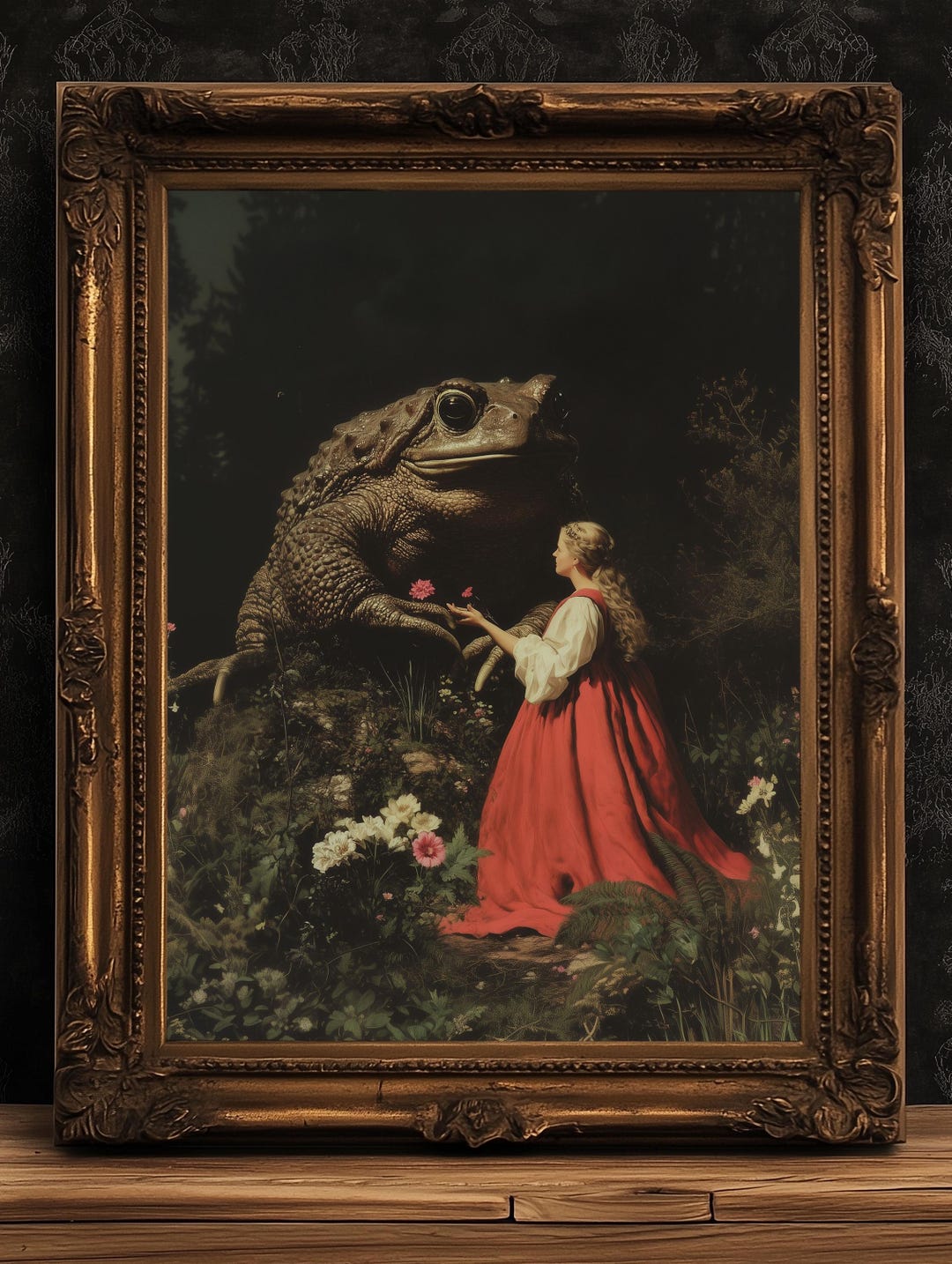 The Princess and the Enchanted Toad, Goblincore Poster, Whimsical Fantasy Surreal Landscape Wall ...
