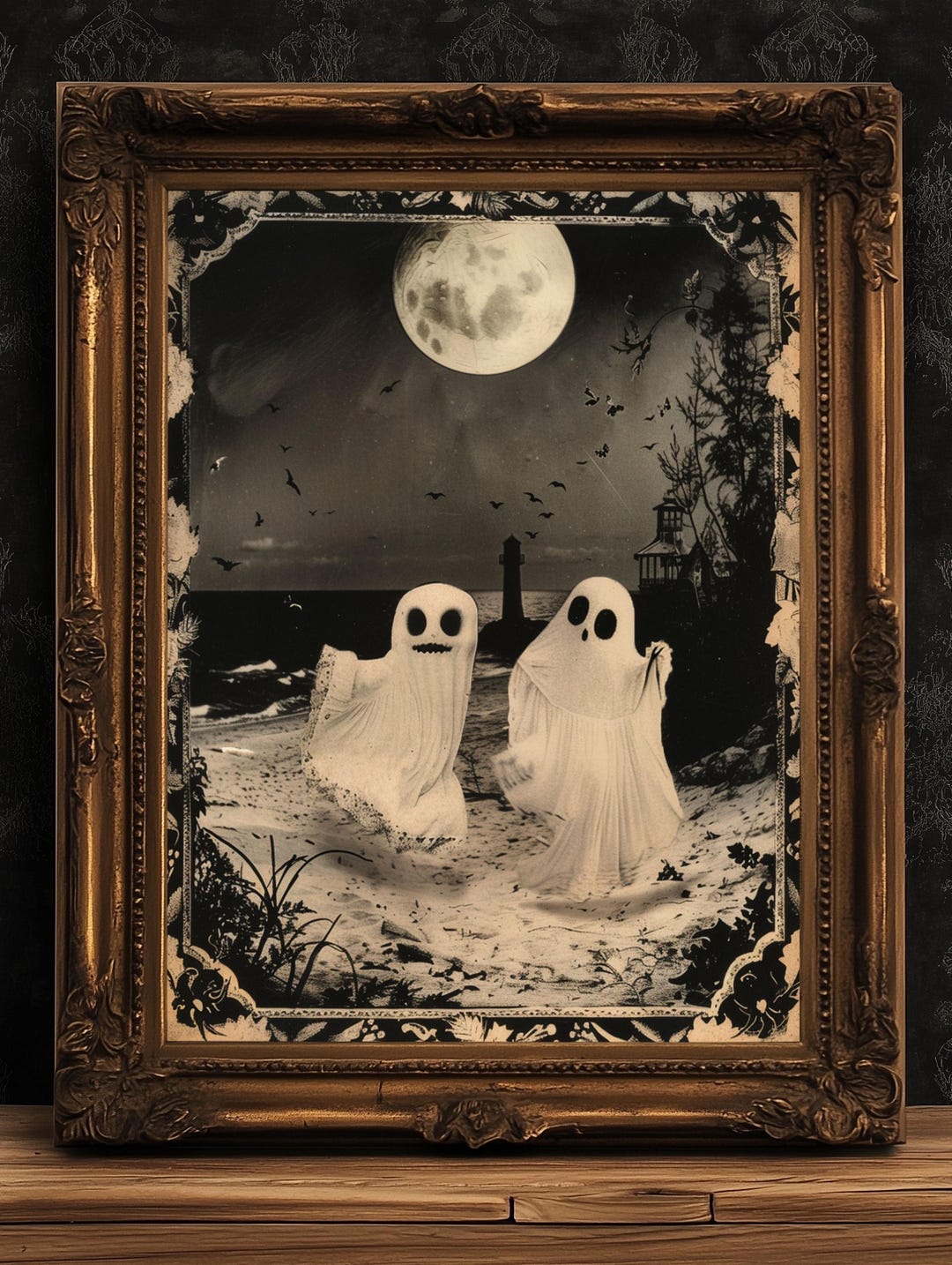 Ghost Couple Playing on the Beach, Vintage Poster, Cute Gothic ...