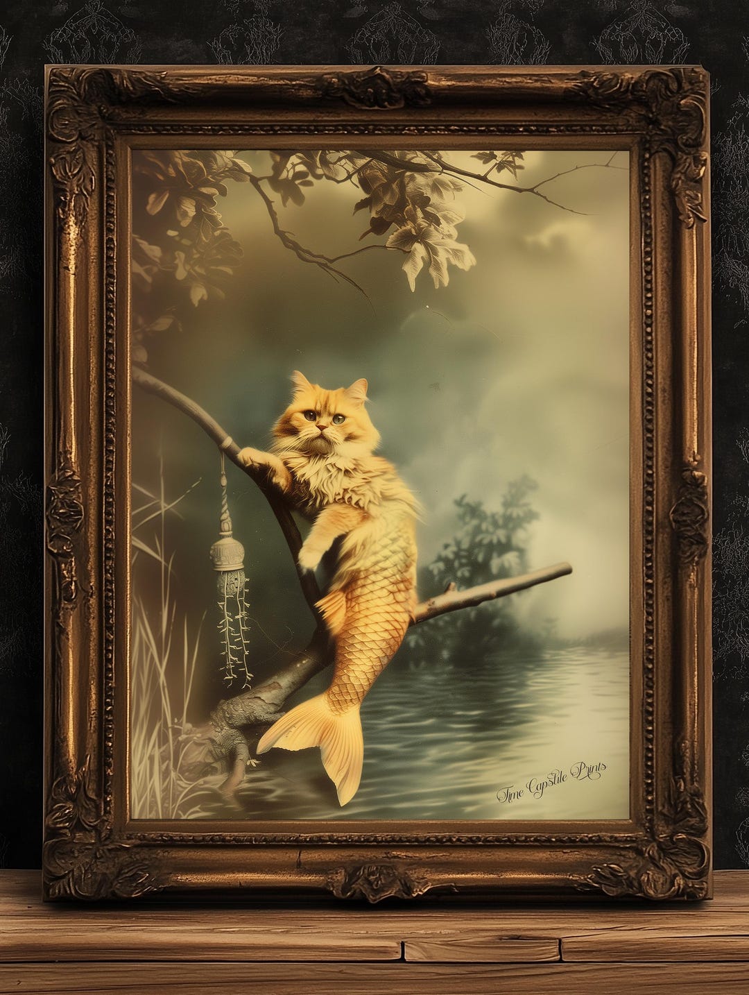 The Cat Mermaid, the Rare Catfish, Purrmaid Print, Vintage Victorian ...
