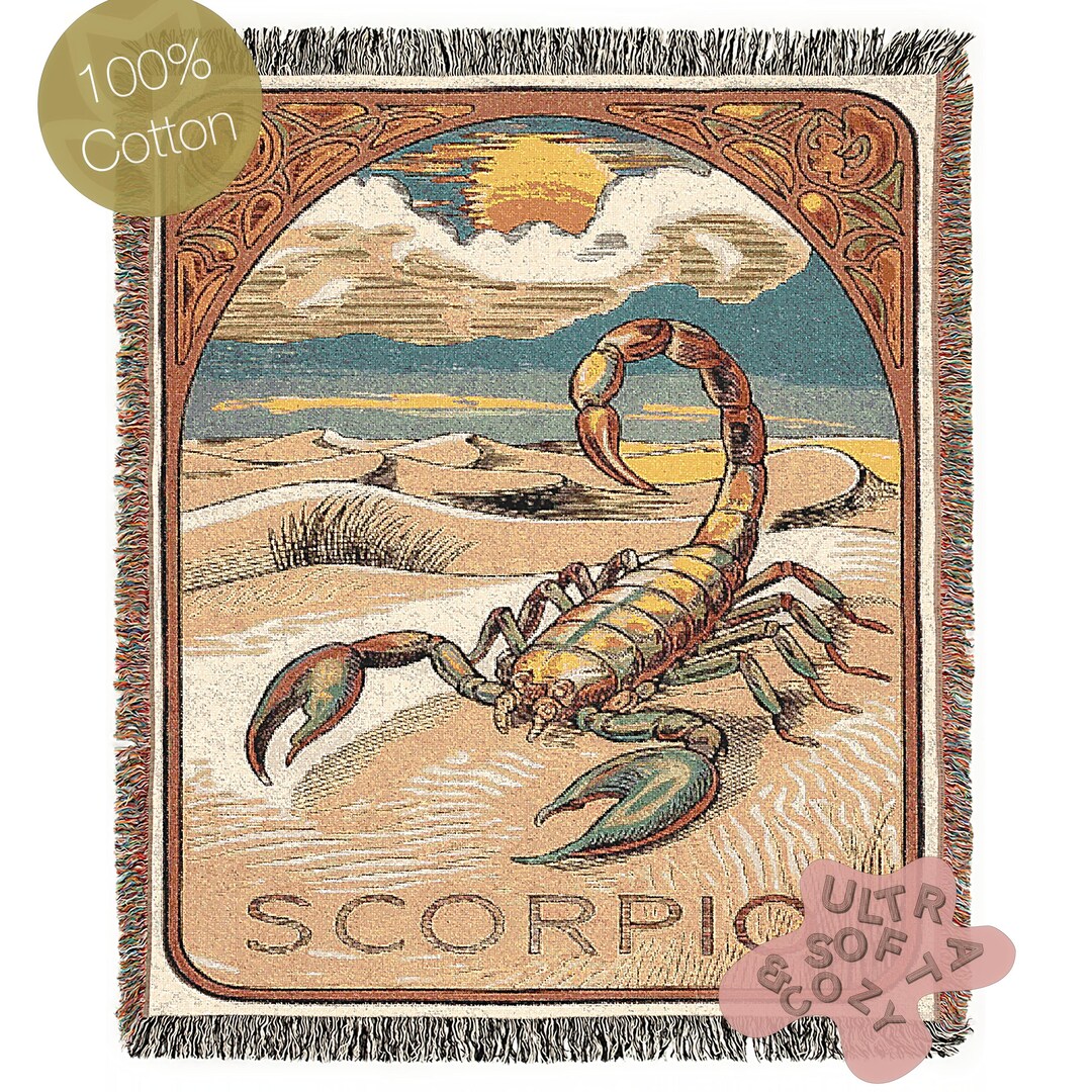 Art Nouveau Zodiac Woven Fringe Blanket, Scorpio Tapestry, Zodiac Astro ...