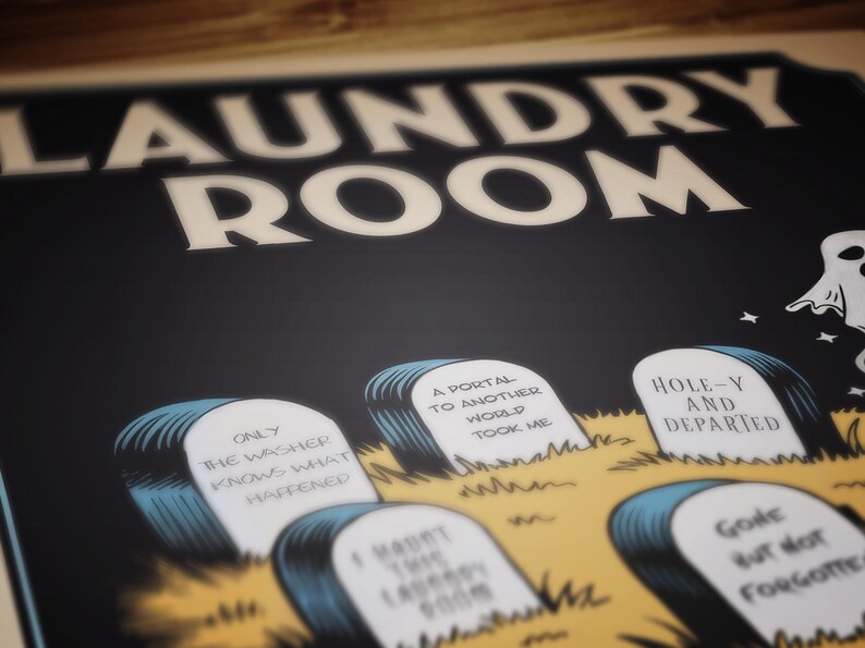 Haunted Laundry Room Poster, Funny Lost Socks Sign, Vintage Style Wall ...