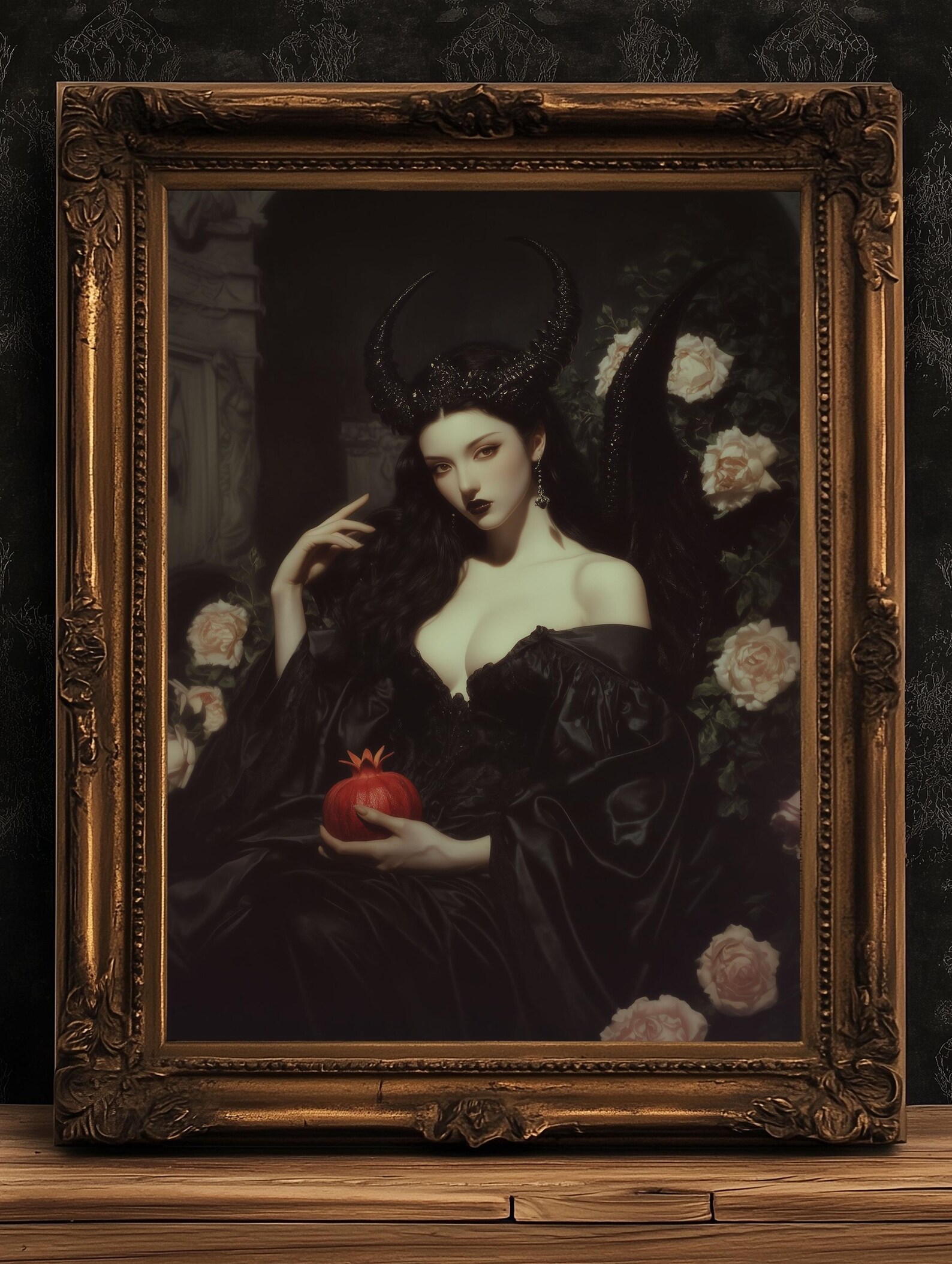 Persephone Holding Pomegranate, Gothic Greek Mythology Goddess Art ...