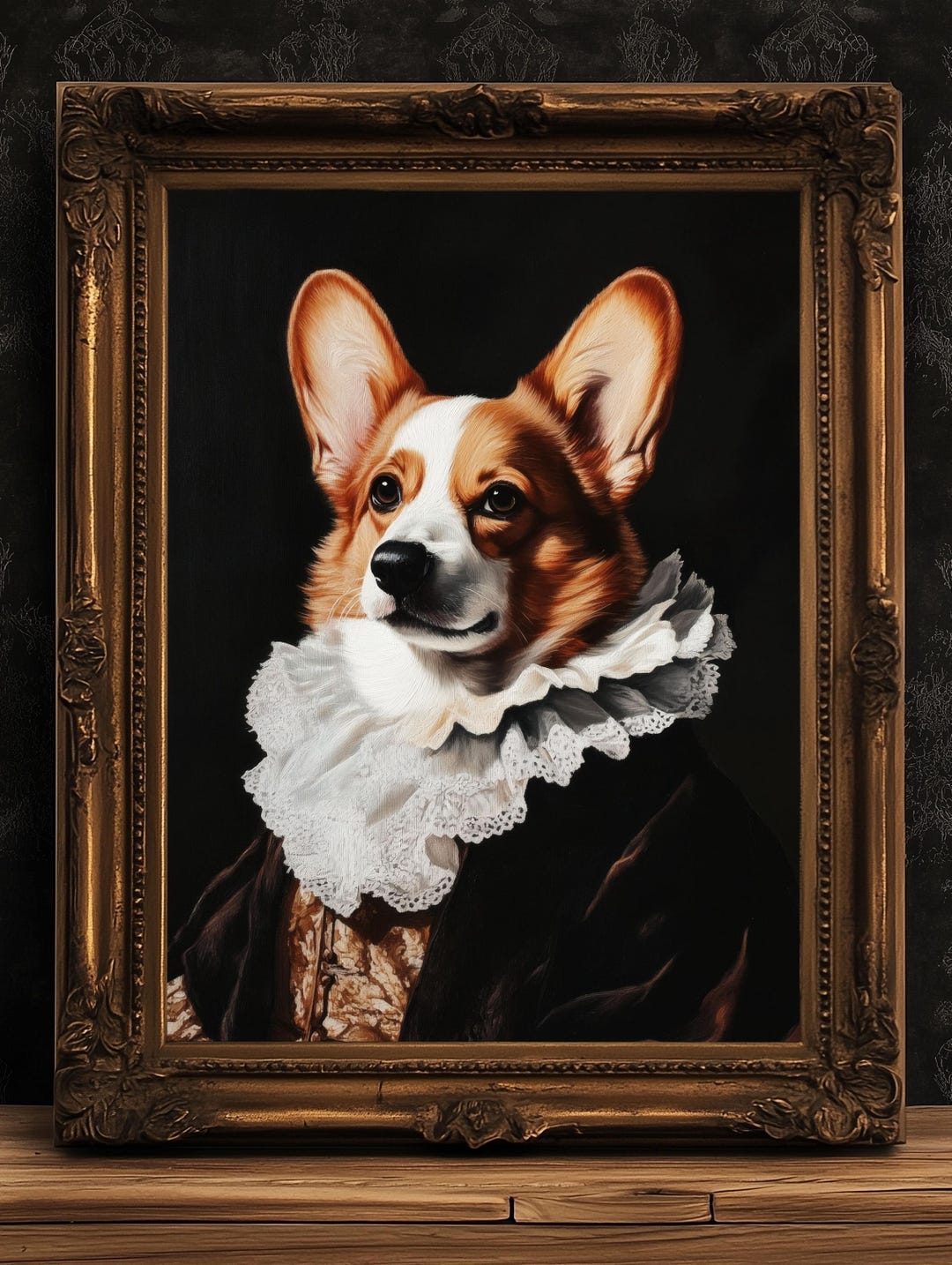 Gothic Corgi Dog Portrait, Dark Academia Wall Decor, Funny Royal Pet ...