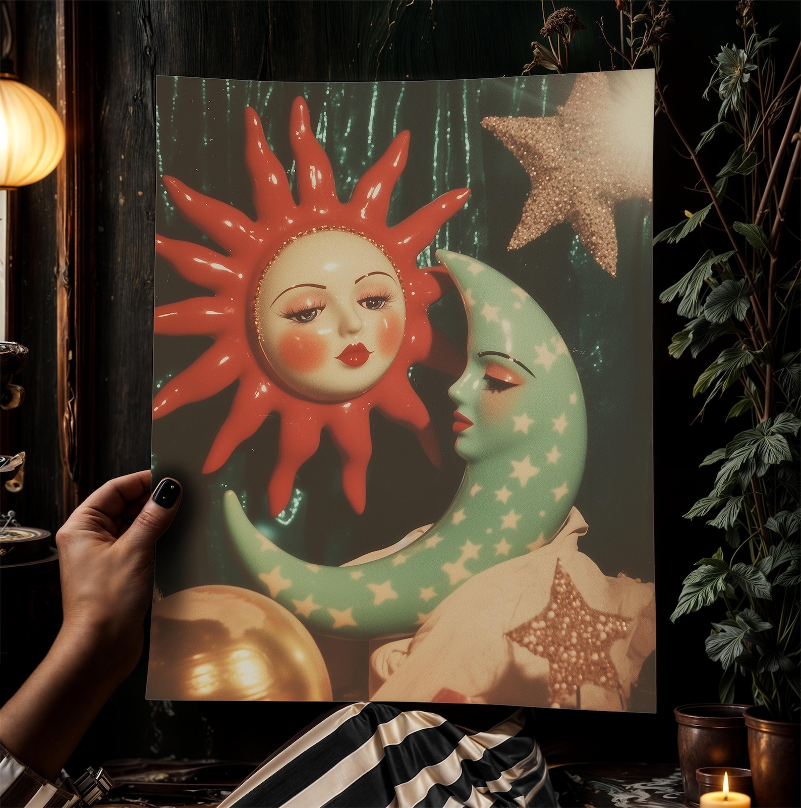 Celestial Sun and Crescent Moon Print, 90s Whimsigoth Decor, Whimsical ...
