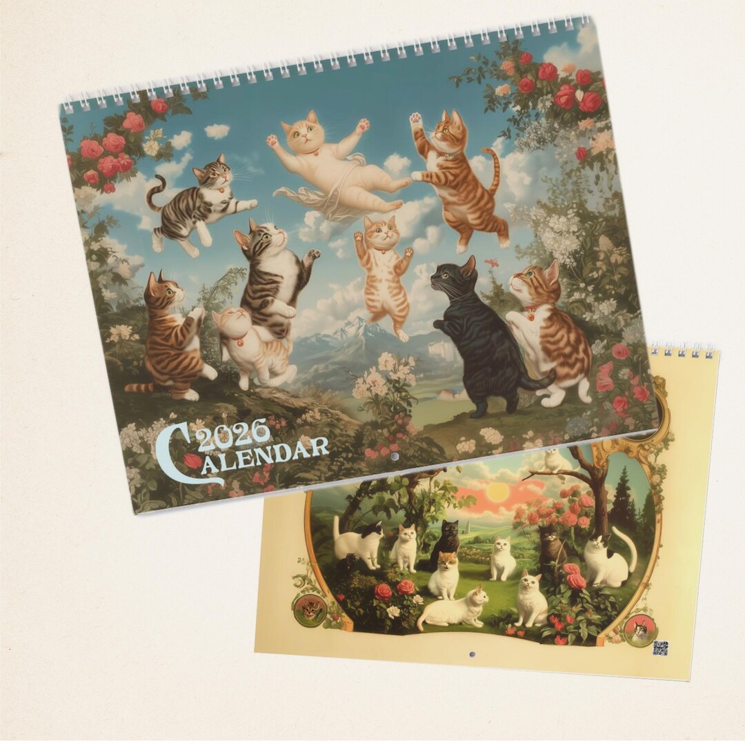2026 Retro Cat Wall Art Calendar, Wall Hanging 2026 Planner for Cat ...