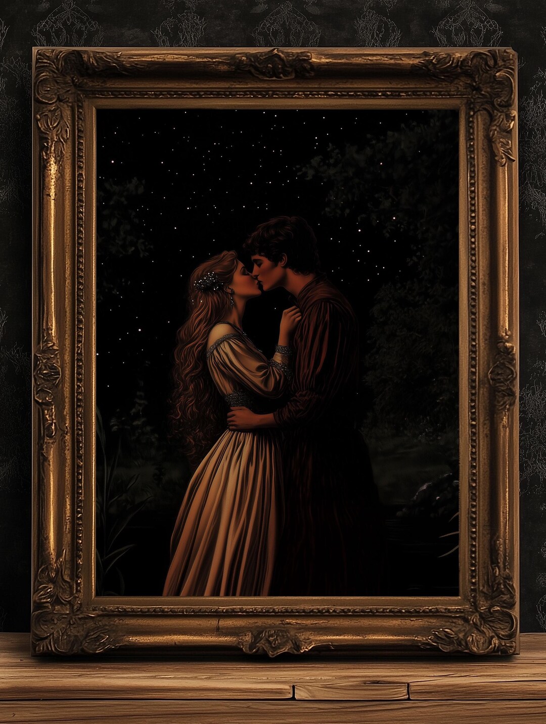 Medieval Lovers Kiss Poster, Whimsigoth Decor, Romantic Dark Fantasy ...