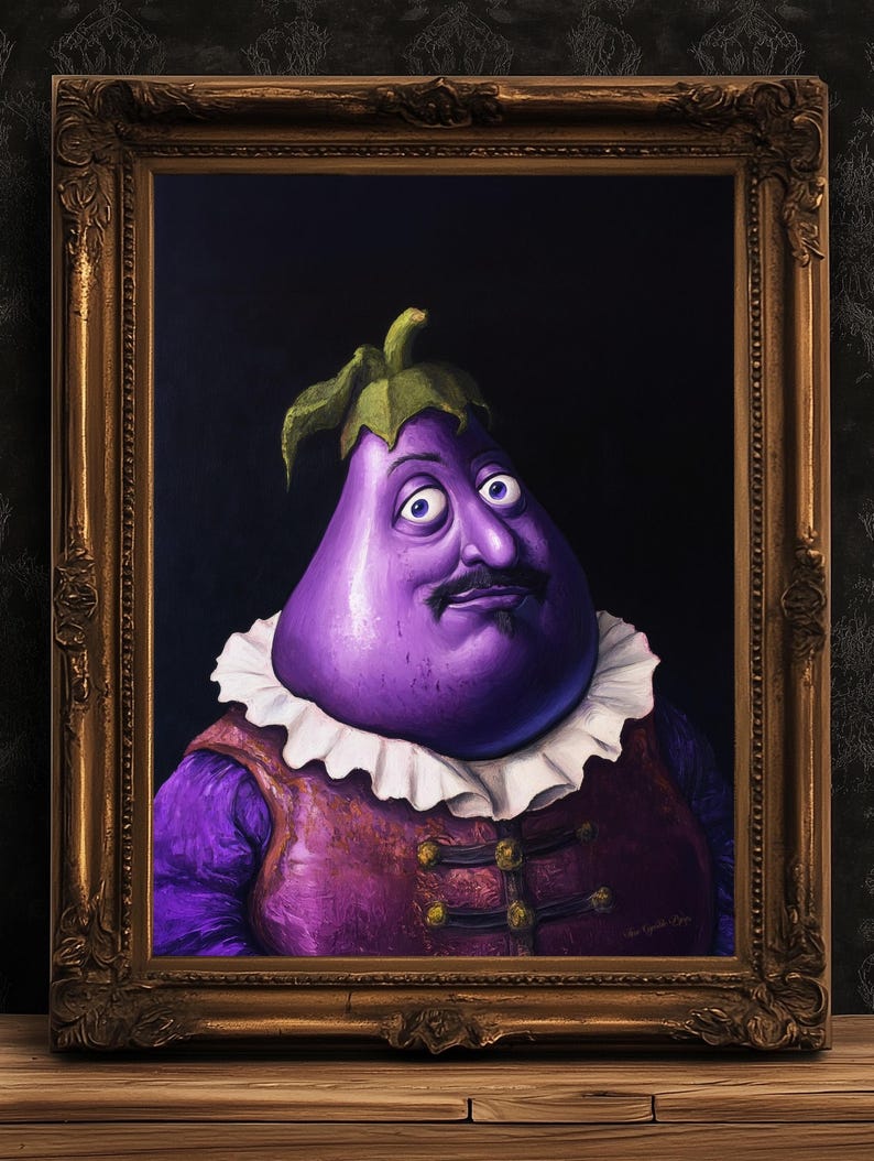 Weird Eggplant Poster, Vegetables Art Print, Renaissance Food Portrait ...
