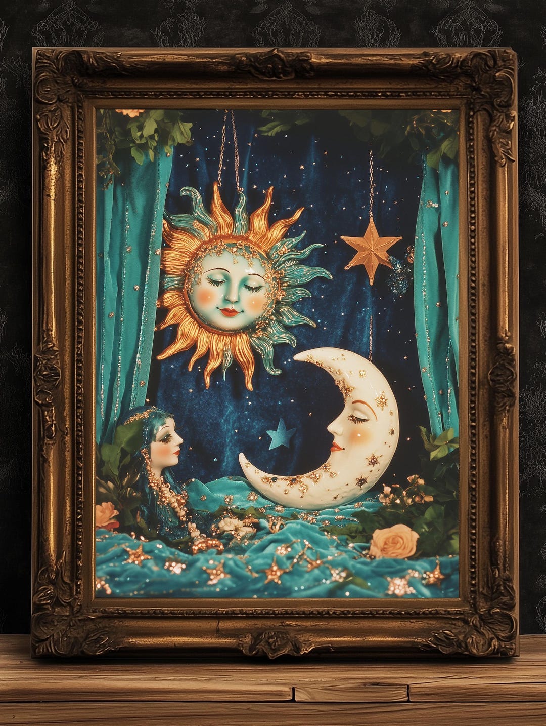 Boho Caravan Sun and Crescent Moon Print, 90s Whimsigoth Decor ...