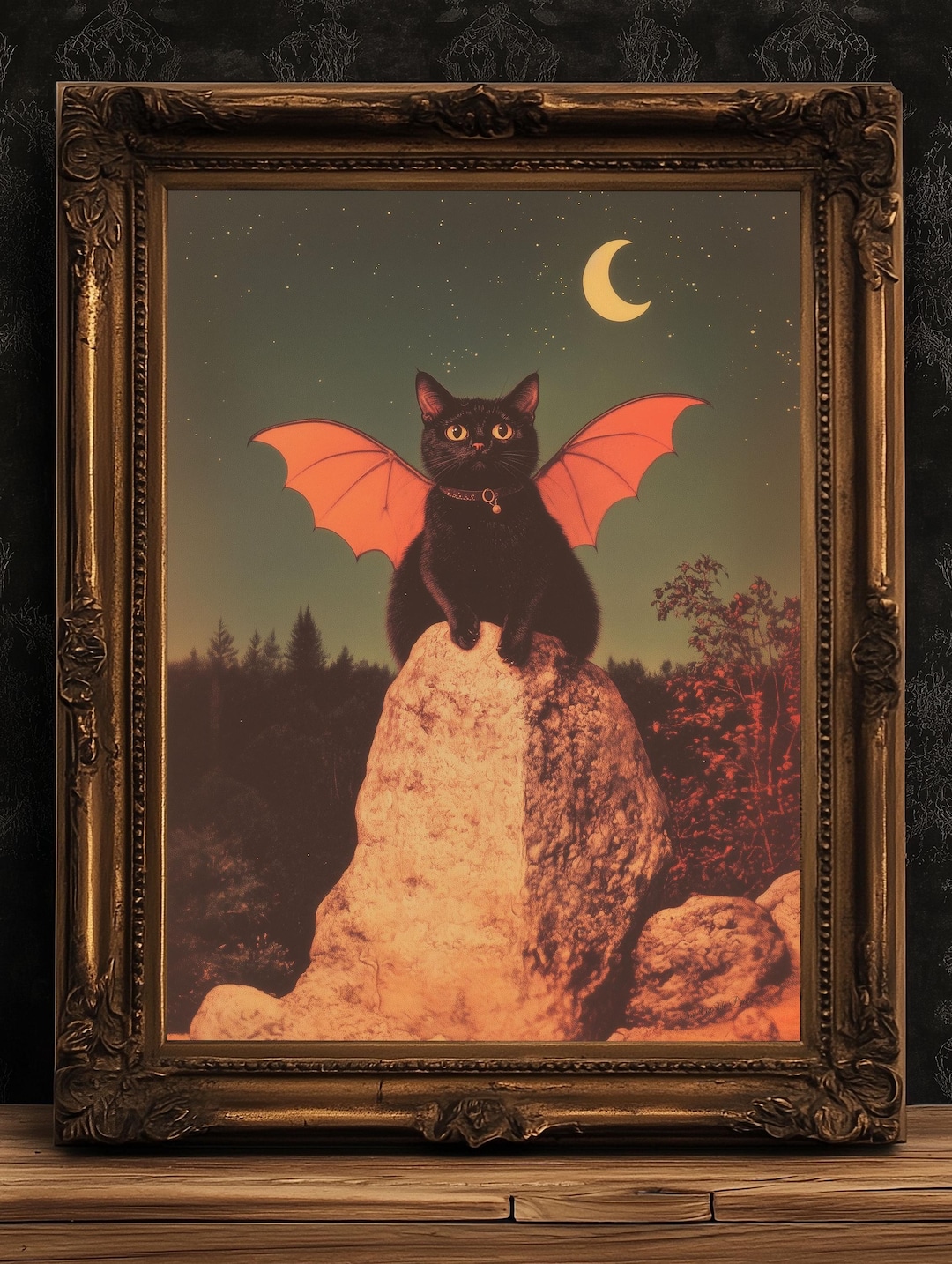 Vampurr, Catula, Bat Winged Black Vampire Cat Art Print, Whimsigoth ...