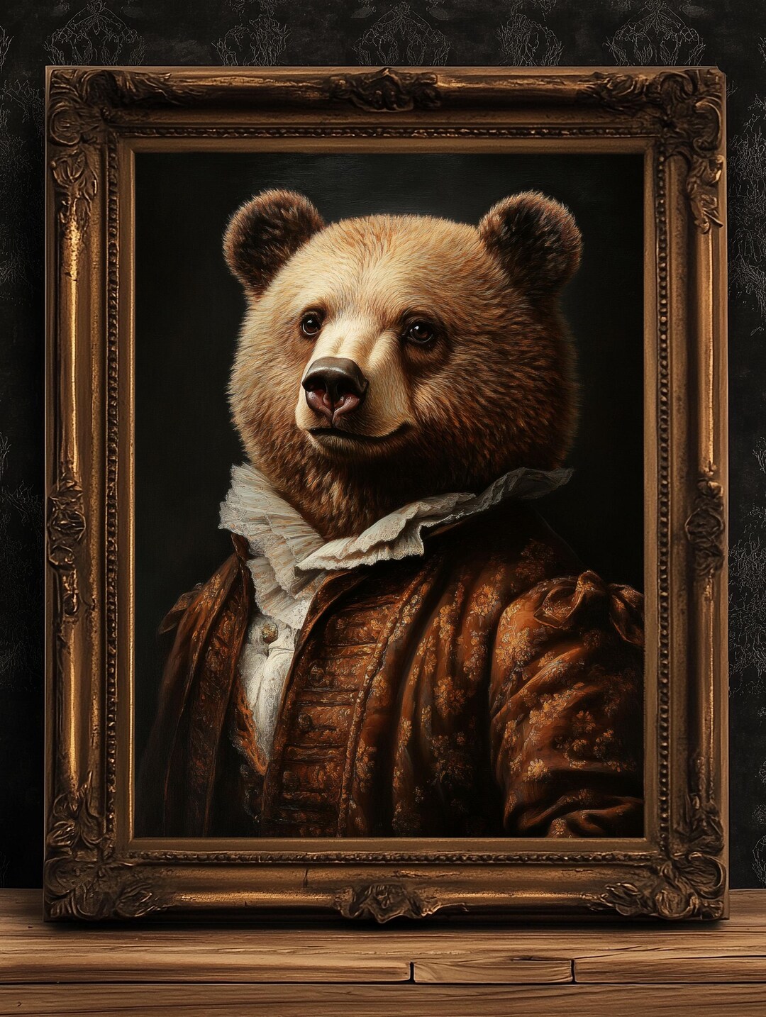 Gothic Bear Portrait, Dark Academia Wall Decor, Funny Royal Pet ...