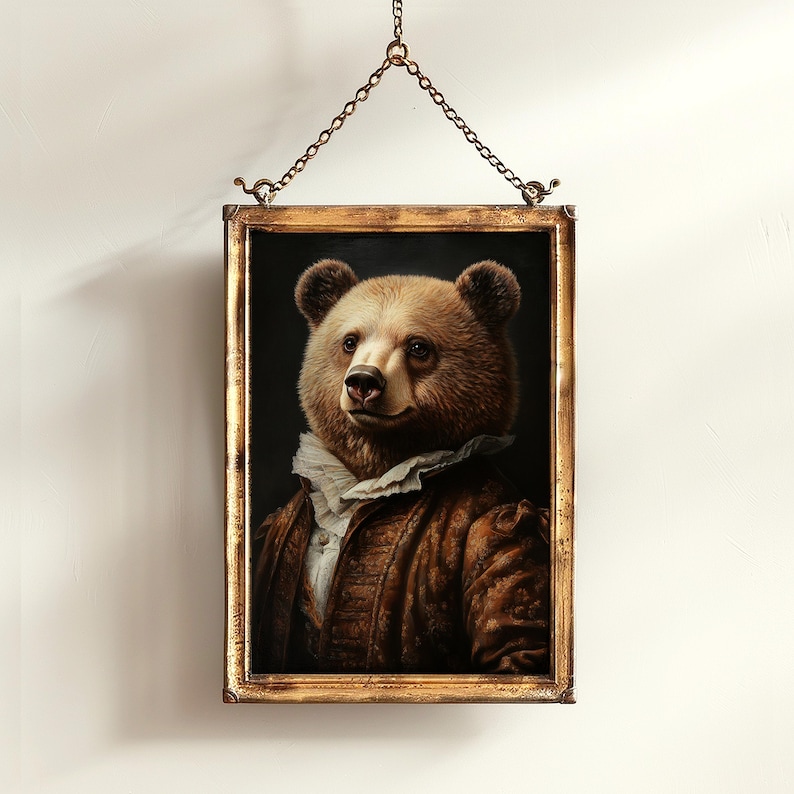 Gothic Bear Portrait, Dark Academia Wall Decor, Funny Royal Pet ...