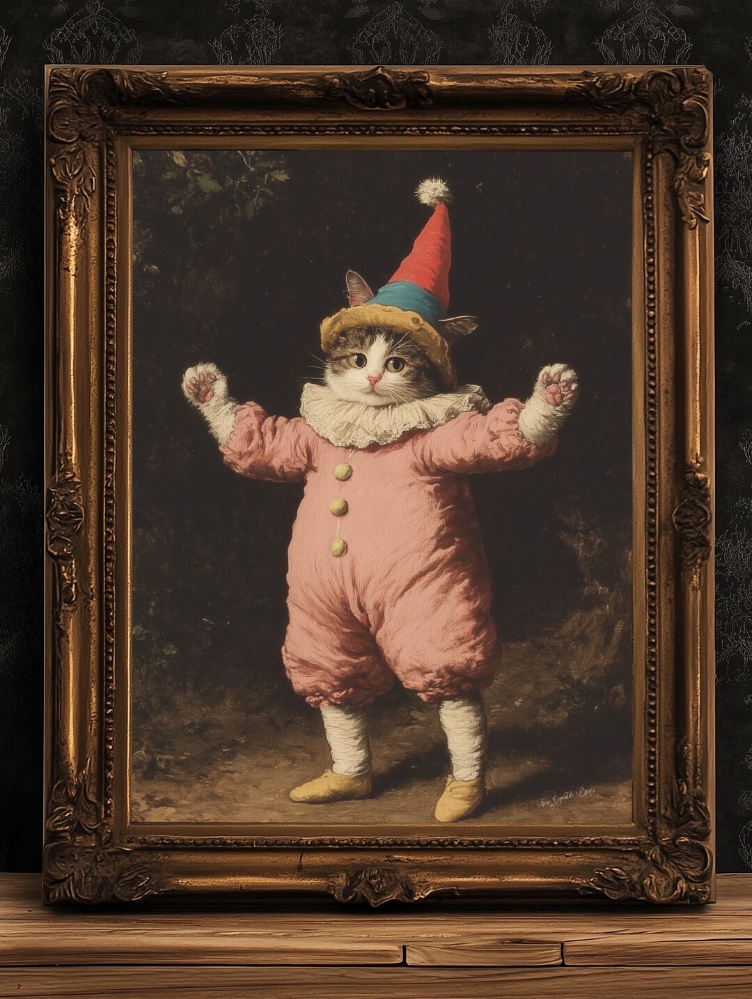 Funny Cat Clown, Kitty in Jester Costume Art Poster, Whimsical Pet ...
