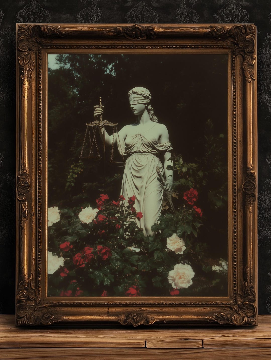 Themis, Lady Justice Gothic Art, Dark Academia Statue Print, Moody ...