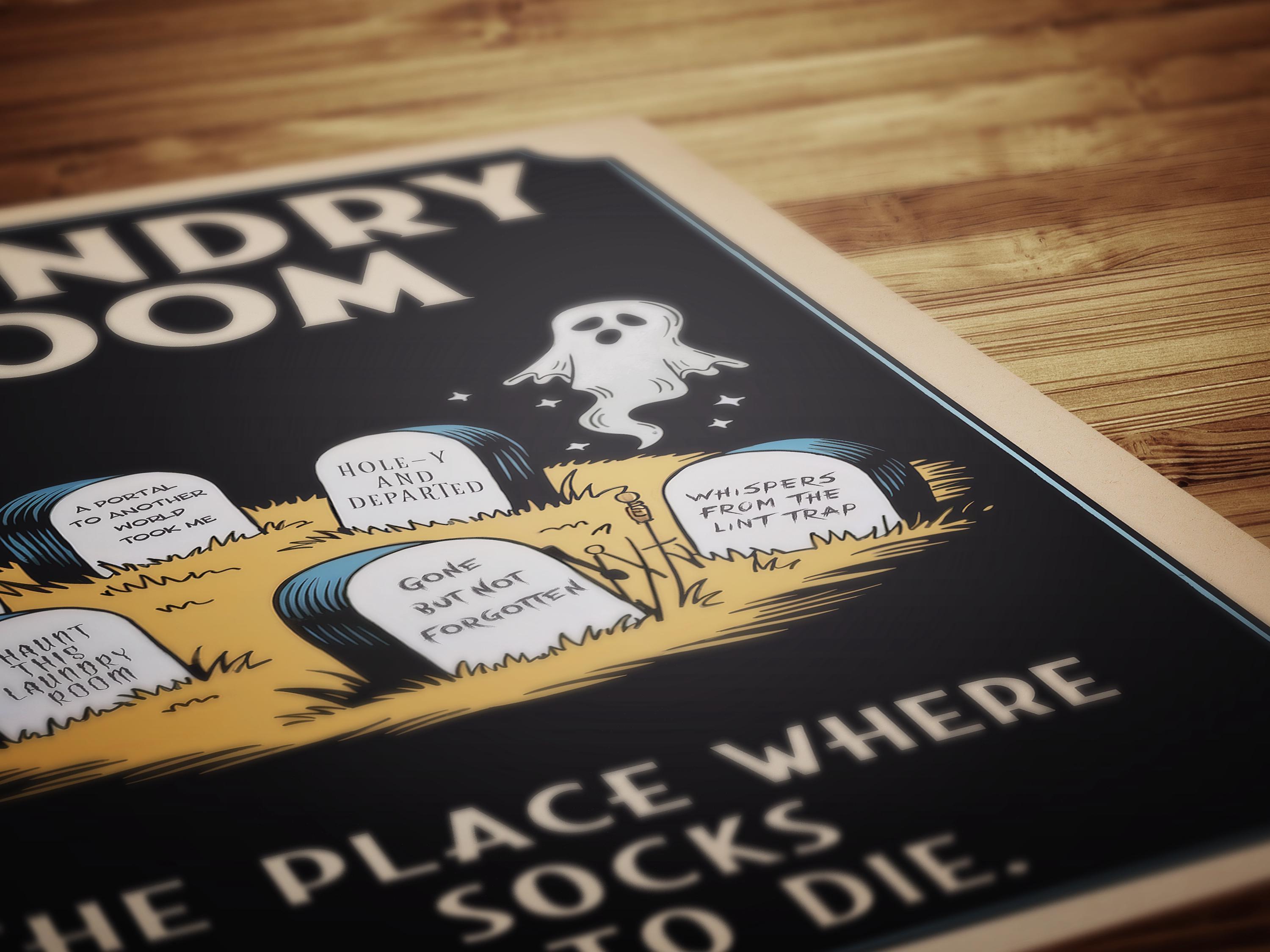 Haunted Laundry Room Poster, Funny Lost Socks Sign, Vintage Style Wall ...