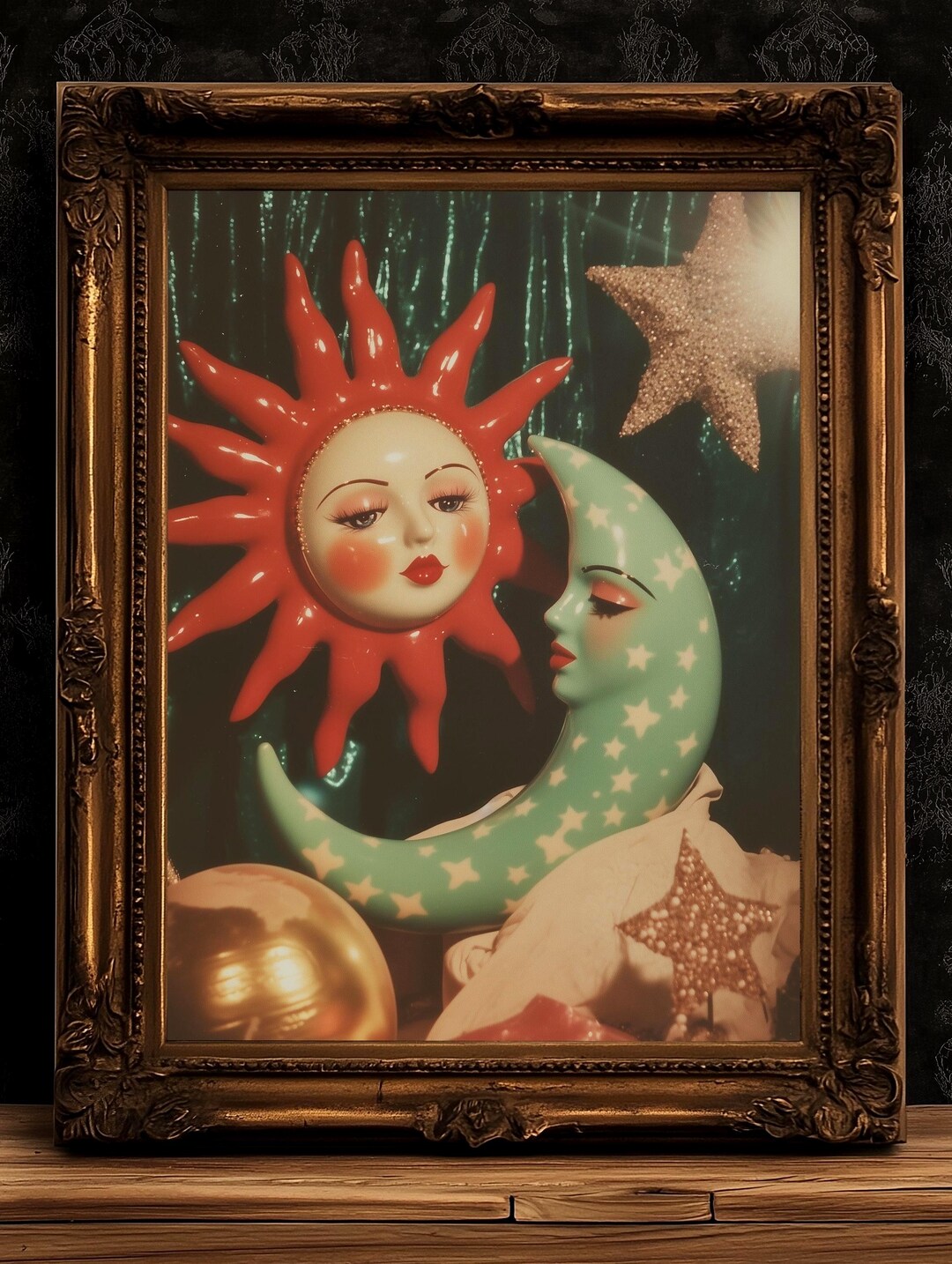 Celestial Sun and Crescent Moon Print, 90s Whimsigoth Decor, Whimsical ...