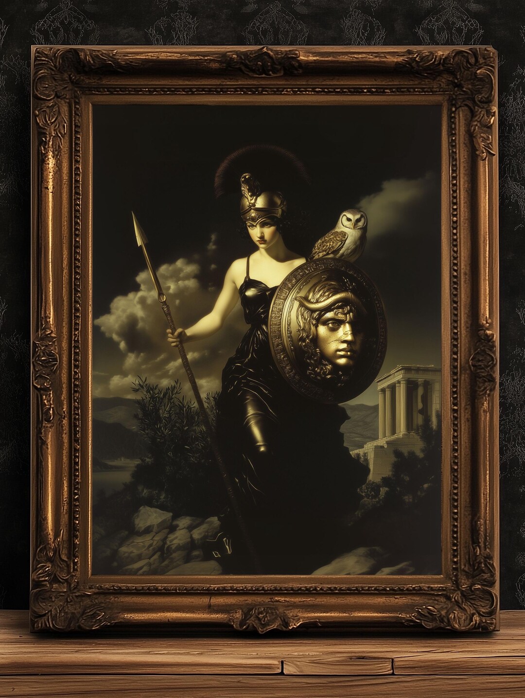 Athena Greek Goddess Poster, Witchcore Moon Art, Dark Goth Aesthetic ...