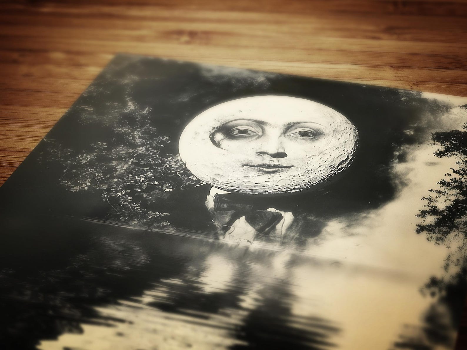 Surreal Moon Face Reflection Art Print Vintage Style Mystical Celestial ...