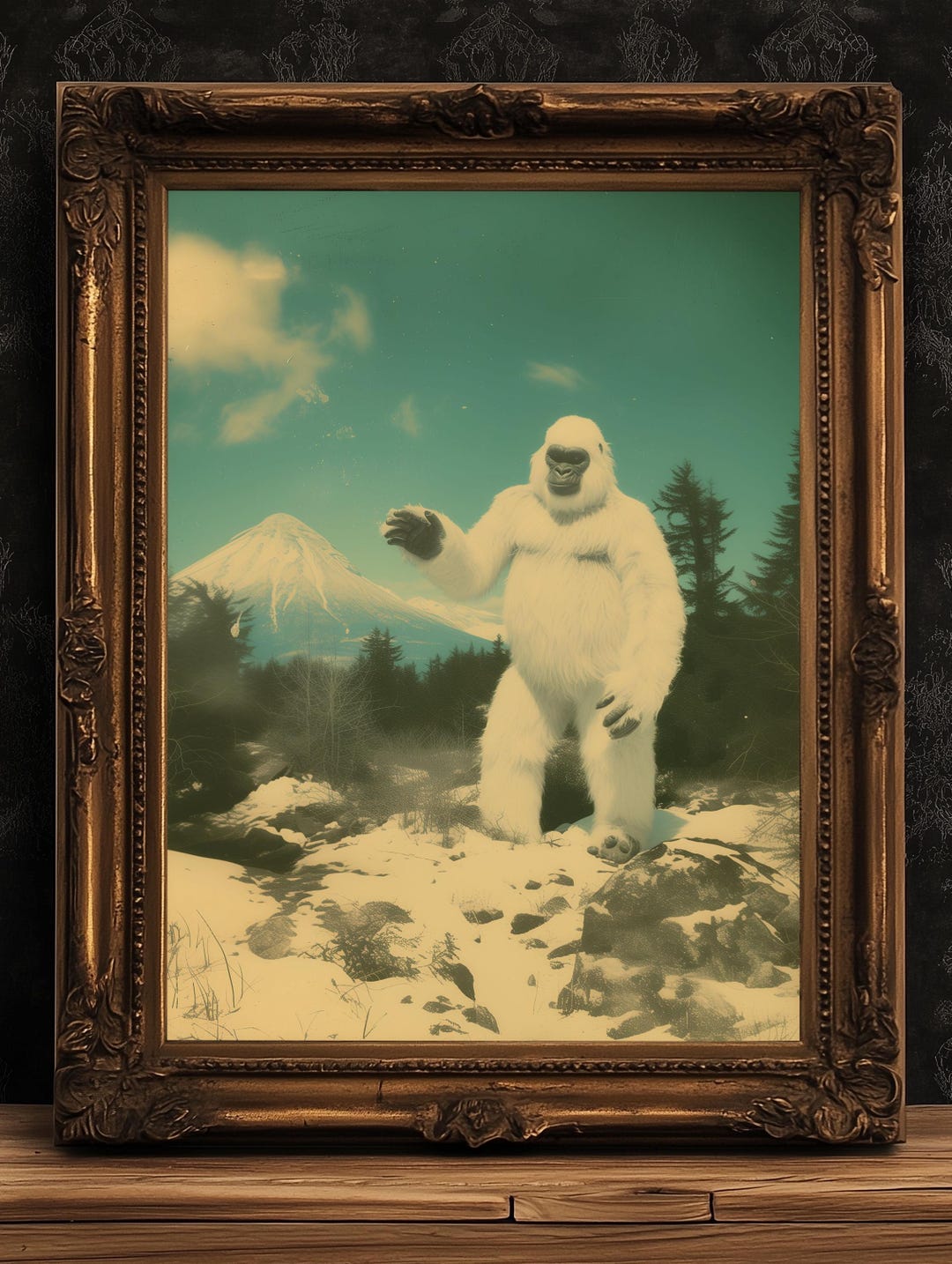 Vintage Yeti Wall Art, Retro Snowy Bigfoot Landscape Print, Unique ...
