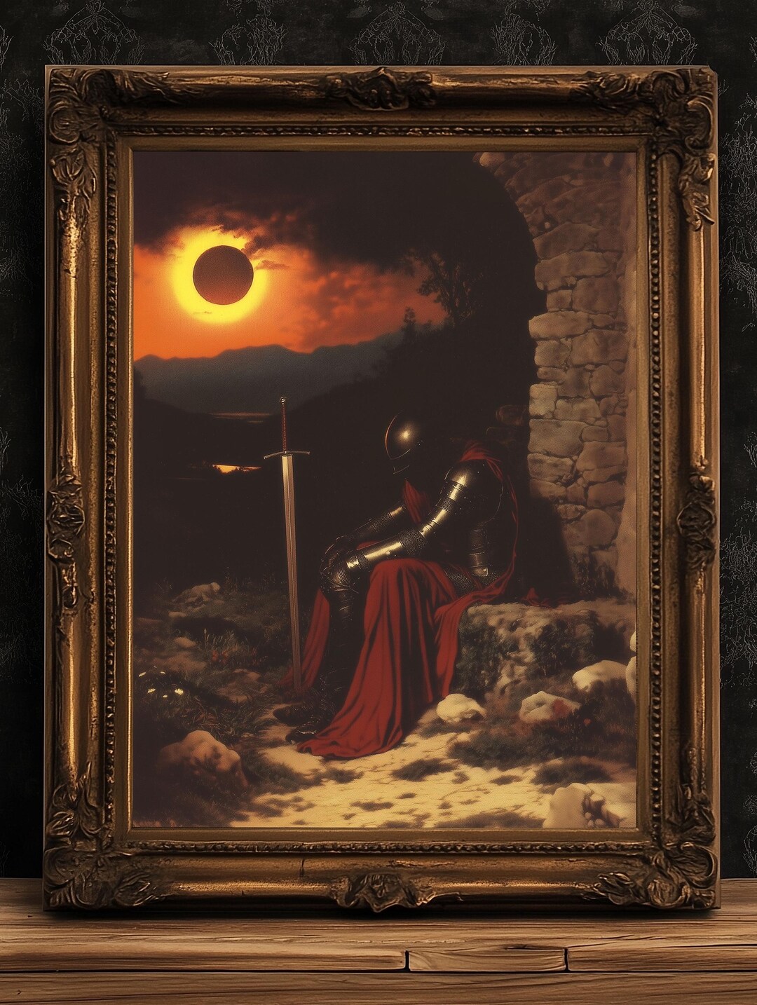 Solar Eclipse Armored Knight Poster, Castlecore Fantasy Wall Art, Dark ...