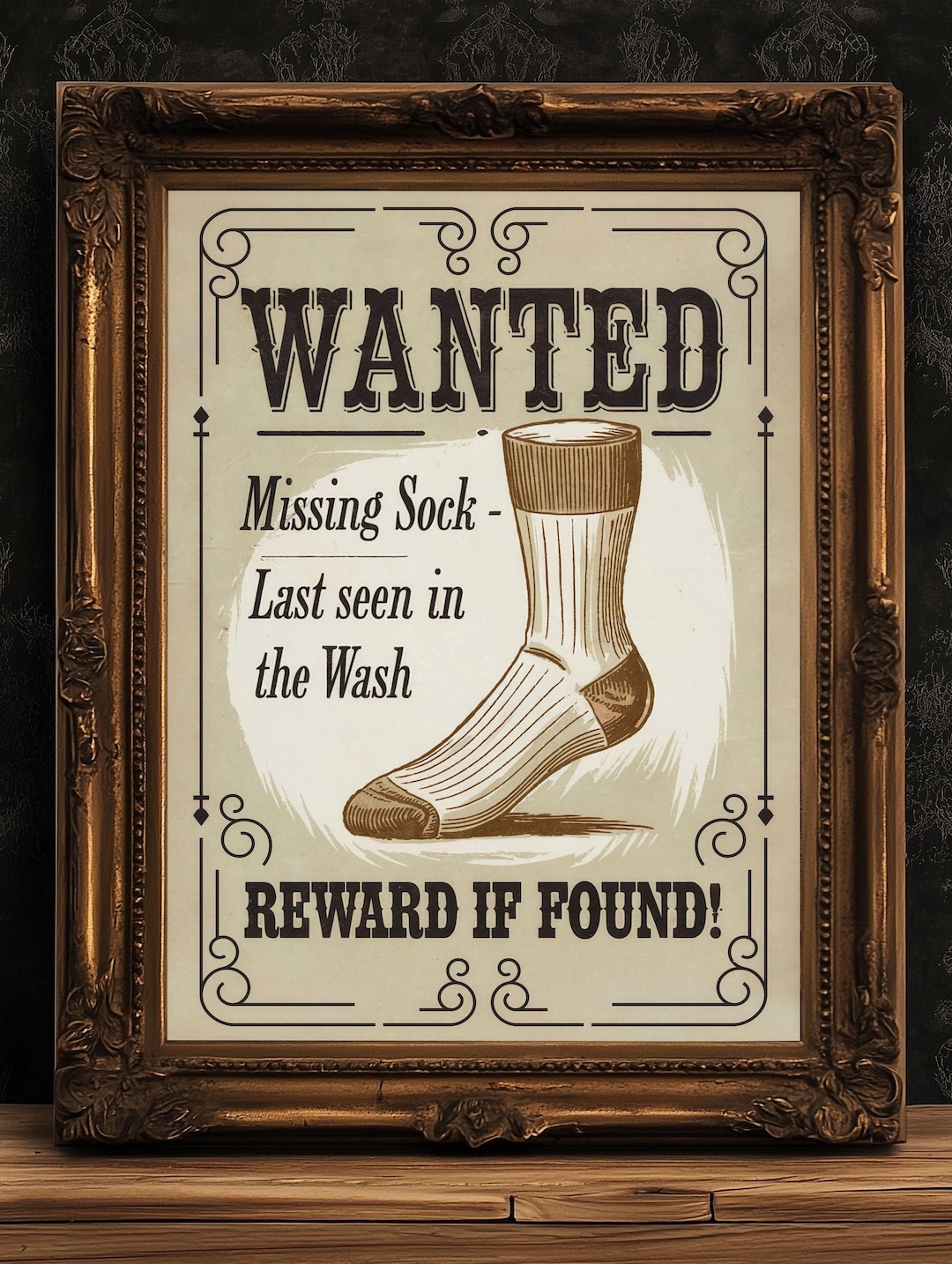Funny Lost Sock Poster, Vintage Laundry Room Sign, Western Wanted Sign ...