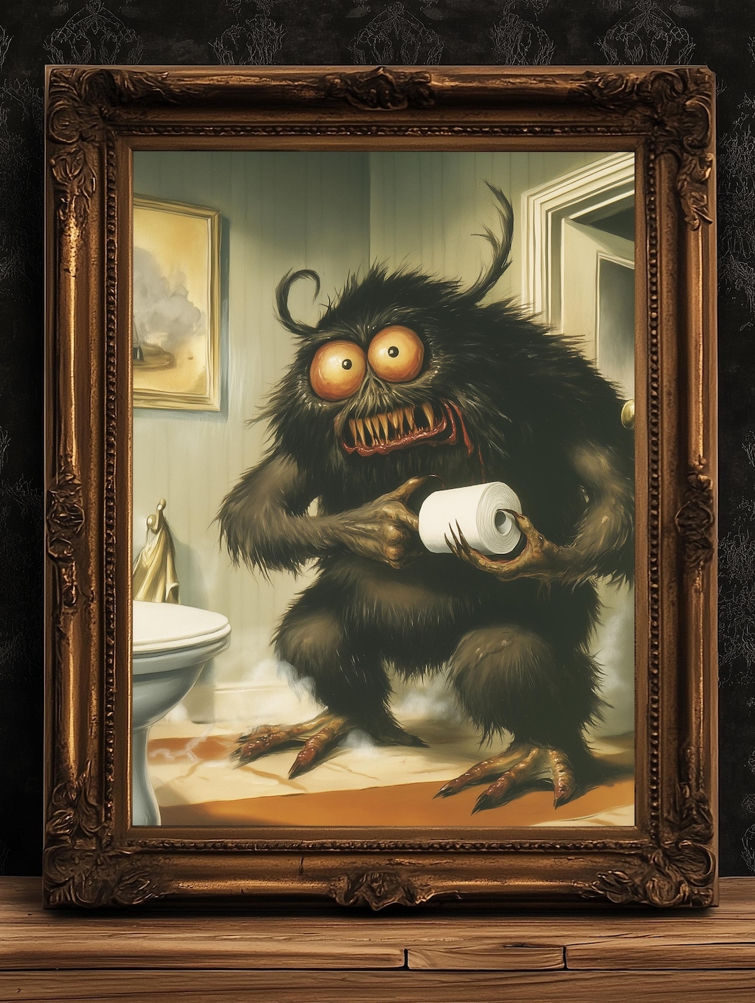 Funny Bathroom Poster, Cute Monster Holding Toilet Paper, Quirky Wall ...