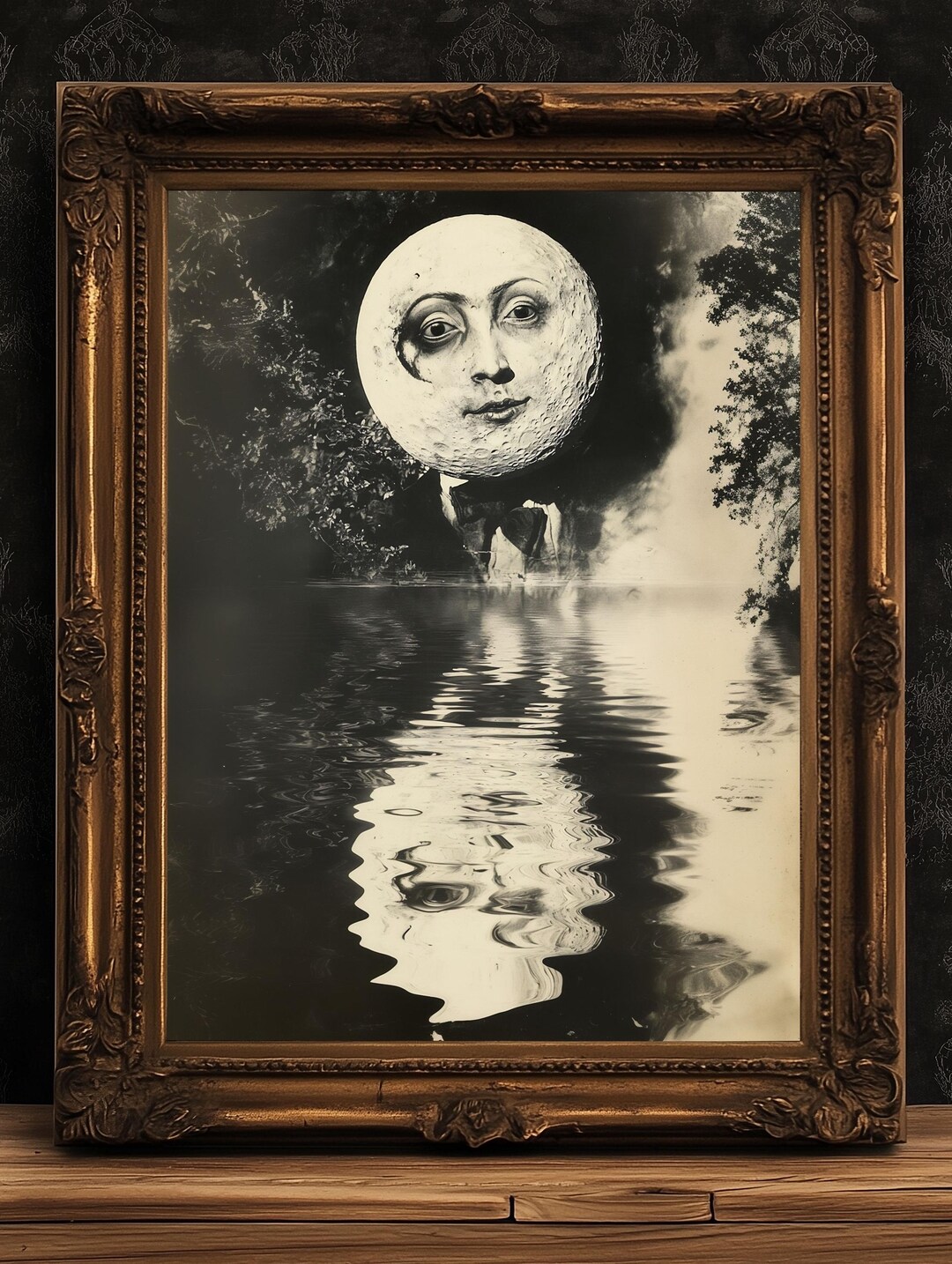 Surreal Moon Face Reflection Art Print Vintage Style Mystical Celestial ...