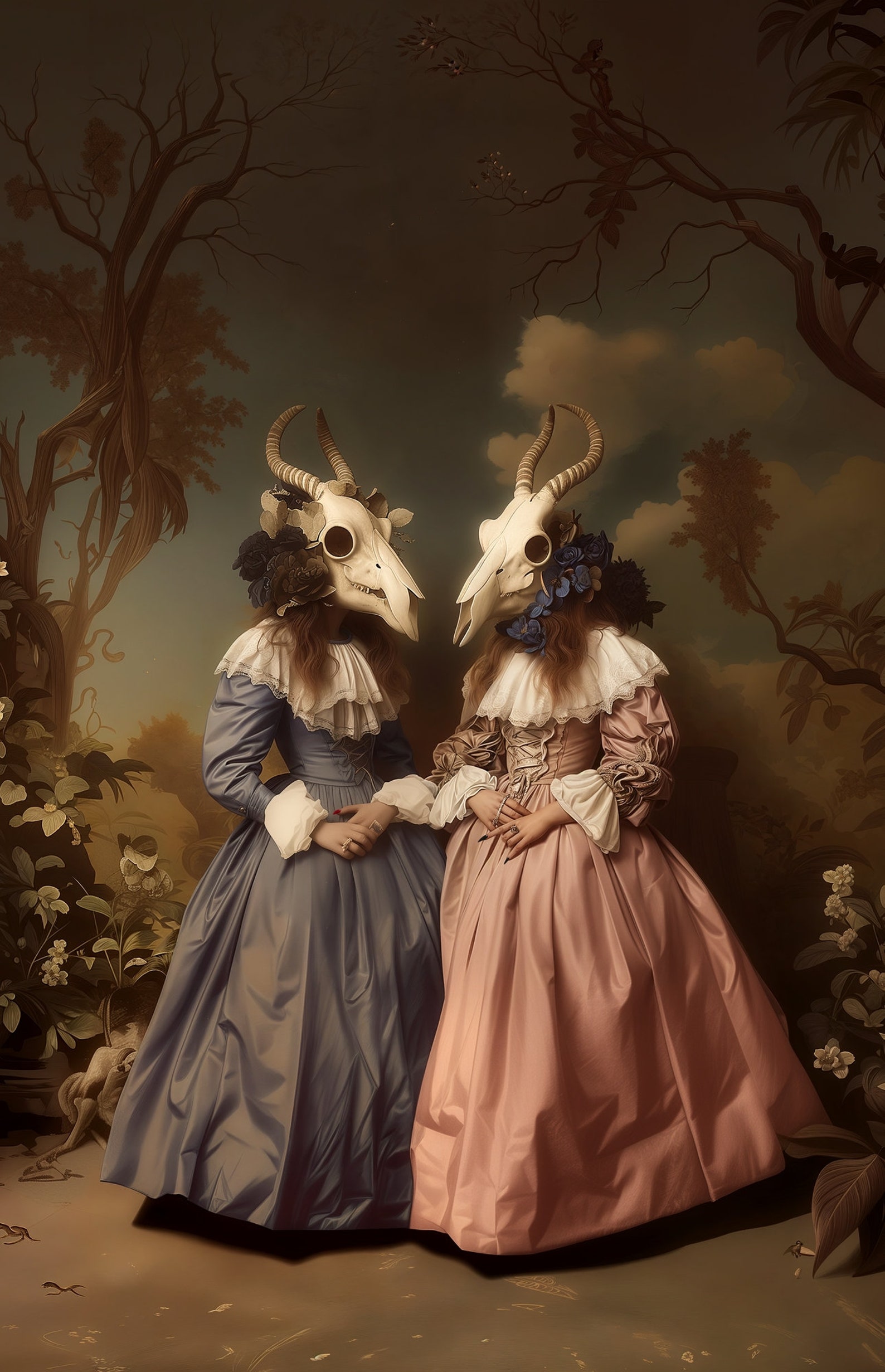 Sisters of Mercy, Rococo Baroque Animal Skull Girls Painting, Victorian ...