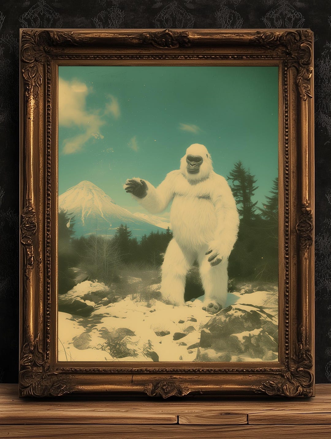 Vintage Yeti Wall Art, Retro Snowy Bigfoot Landscape Print, Unique ...