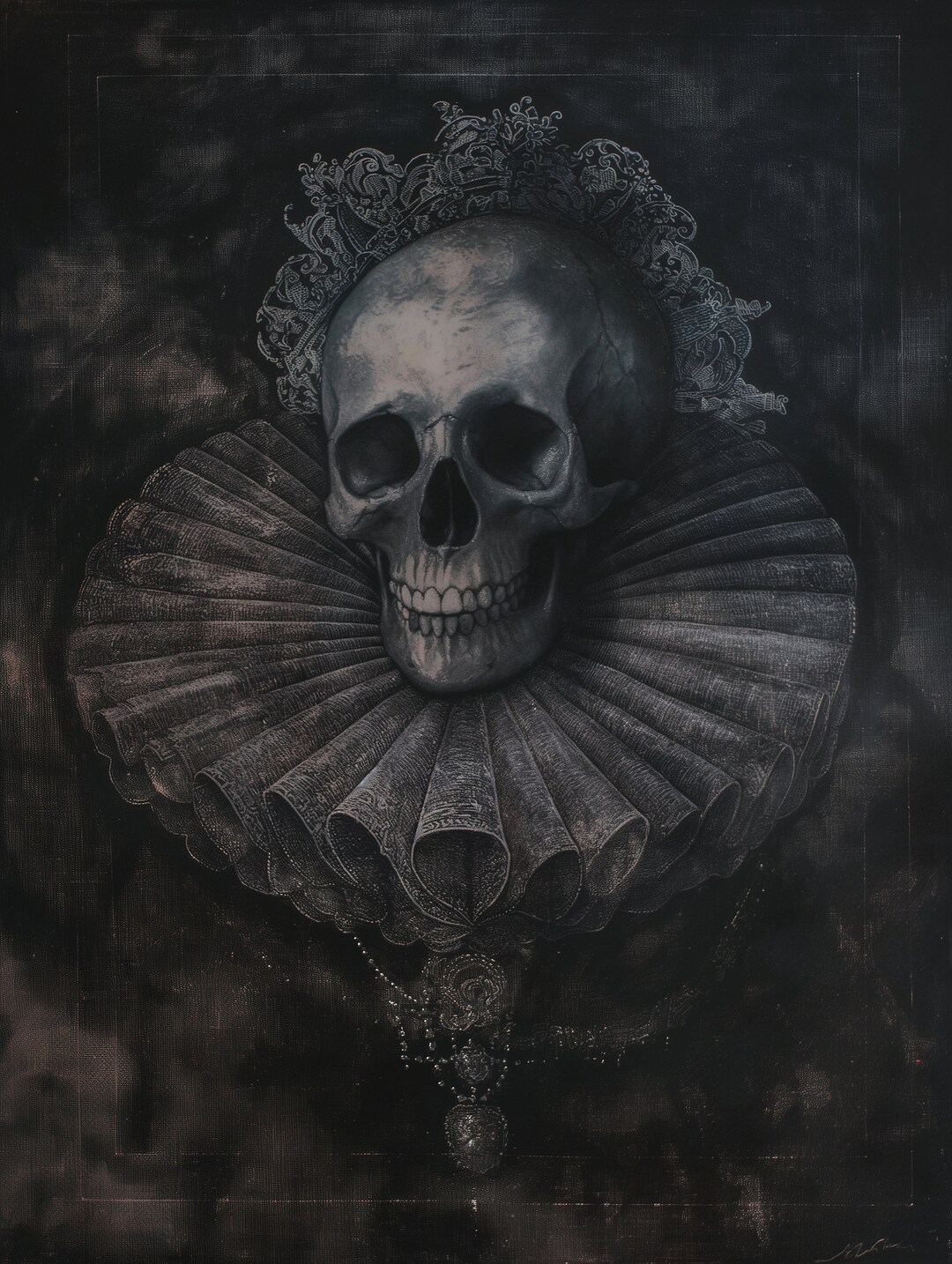 Chiaroscuro Antique Obscur Dark Gothic Victorian Skull Oil Painting ...