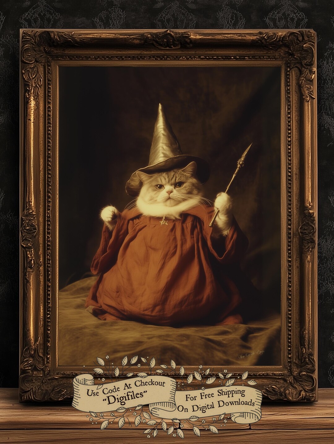 It's Leviosa! Funny Wizard Fat Cat Wall Art Print With Robes and Wand ...