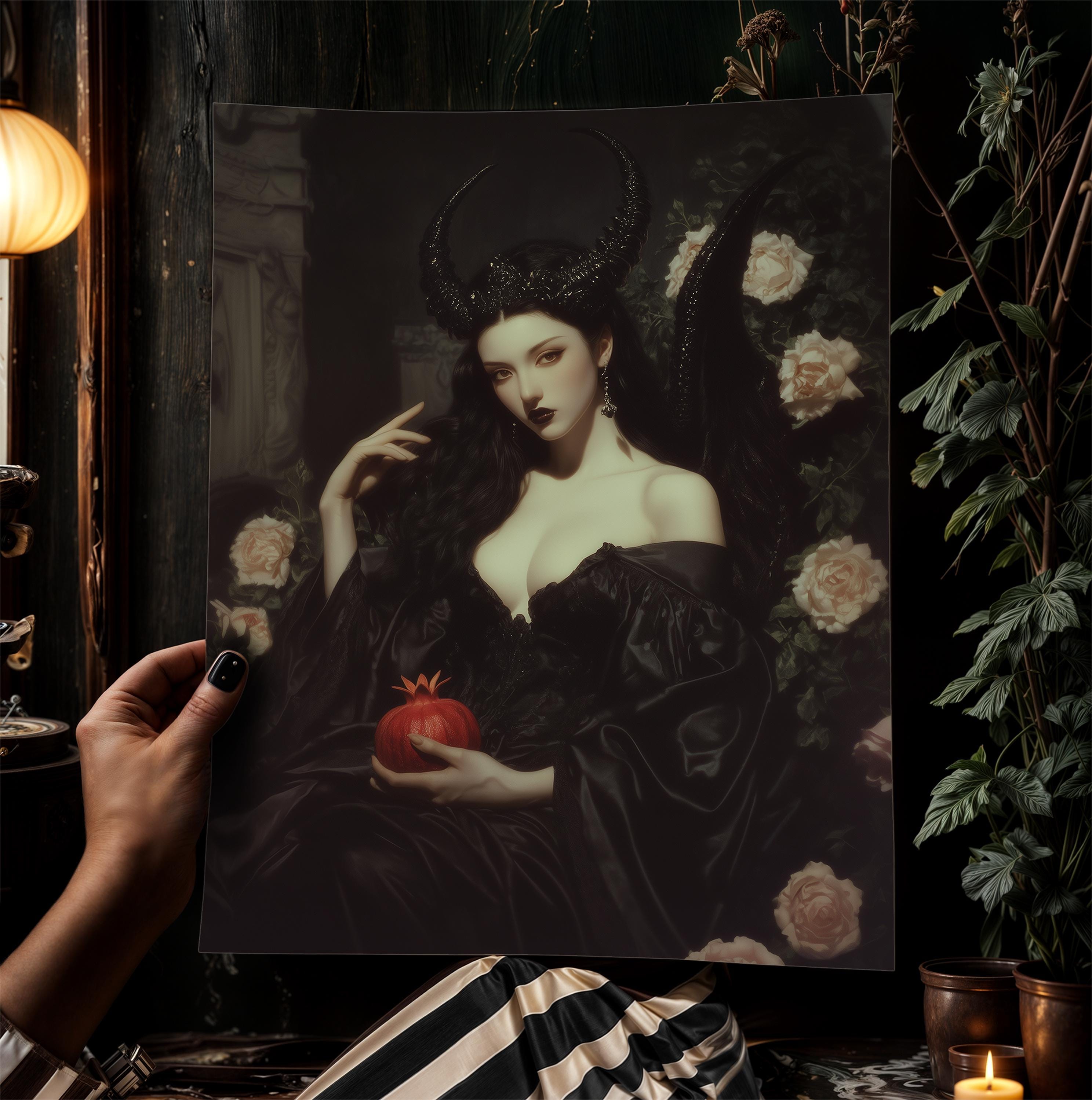 Persephone Holding Pomegranate, Gothic Greek Mythology Goddess Art ...