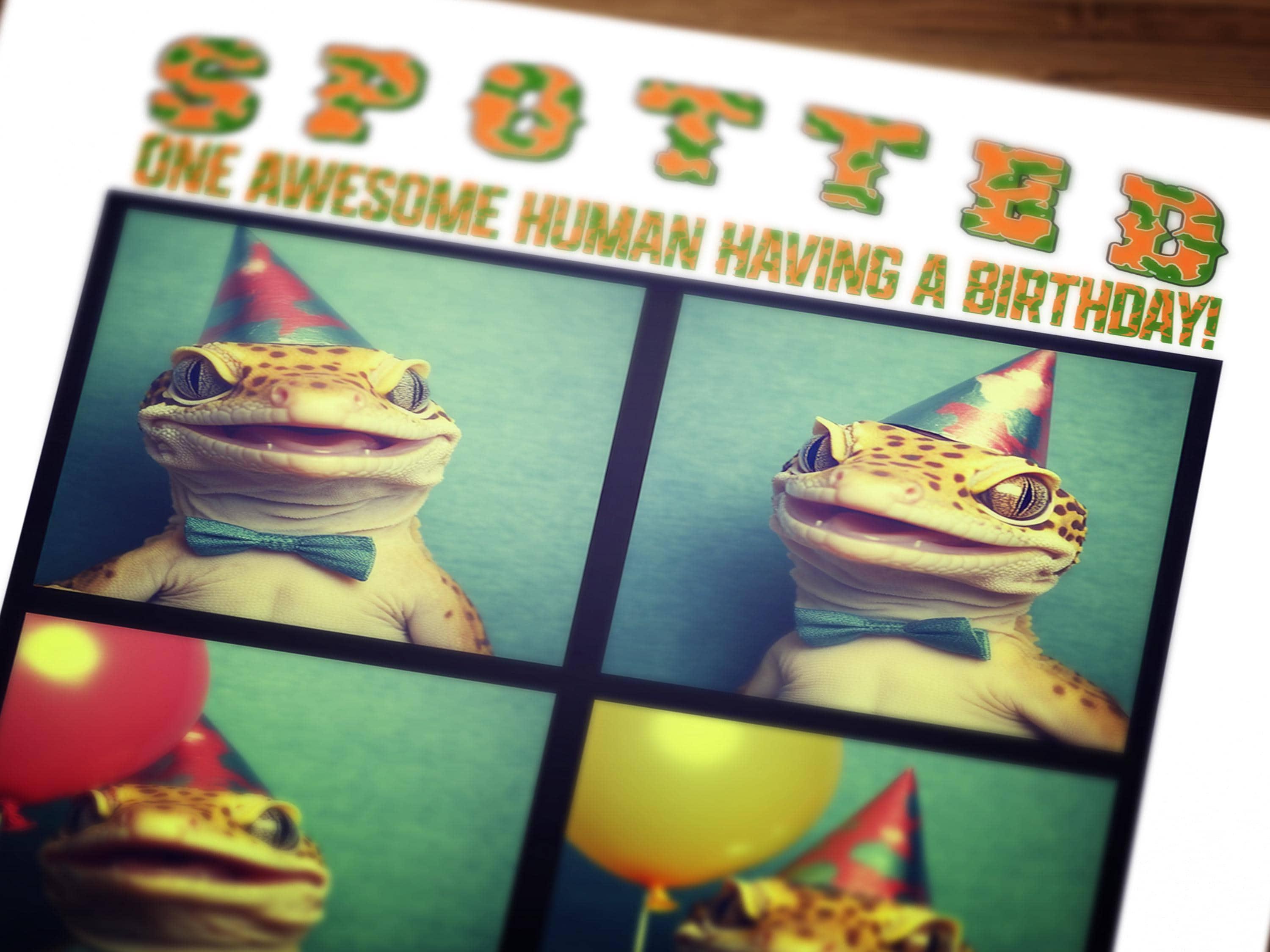 Printable Retro Photobooth Leopard Gecko Greeting Card, Digital ...