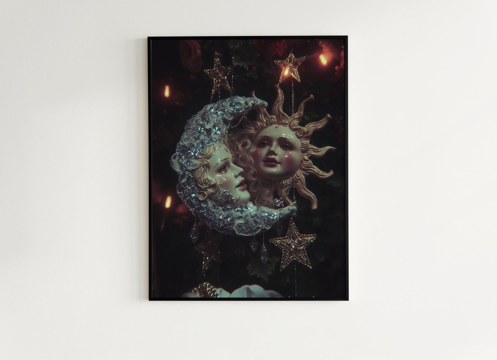 Whimsical Sun & Moon Art Print, Vintage Dreamcore Night Sky Wall Decor ...