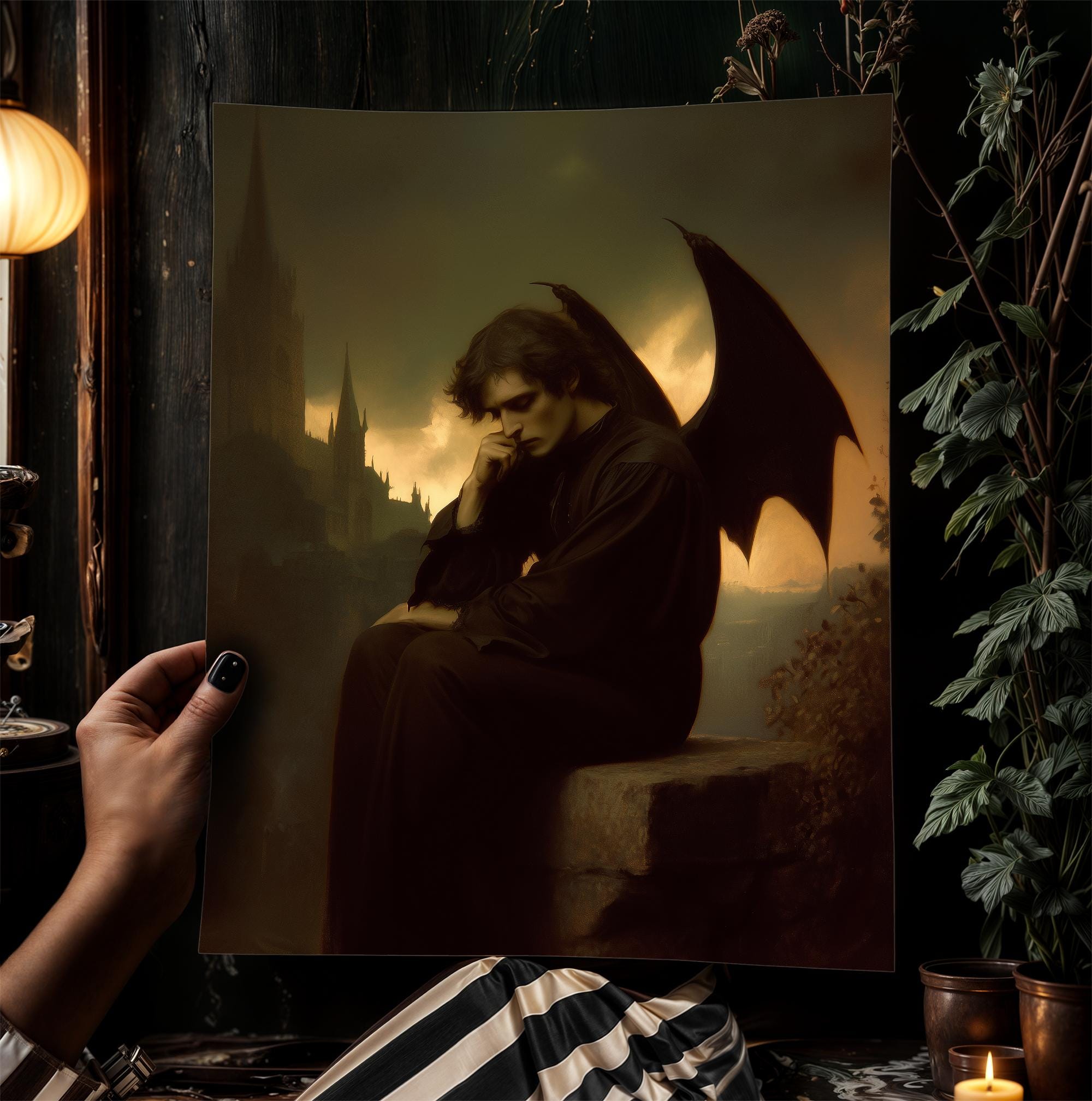 The Fallen Angel, Gothic Moody Vintage Poster, Art Poster Print, Dark ...