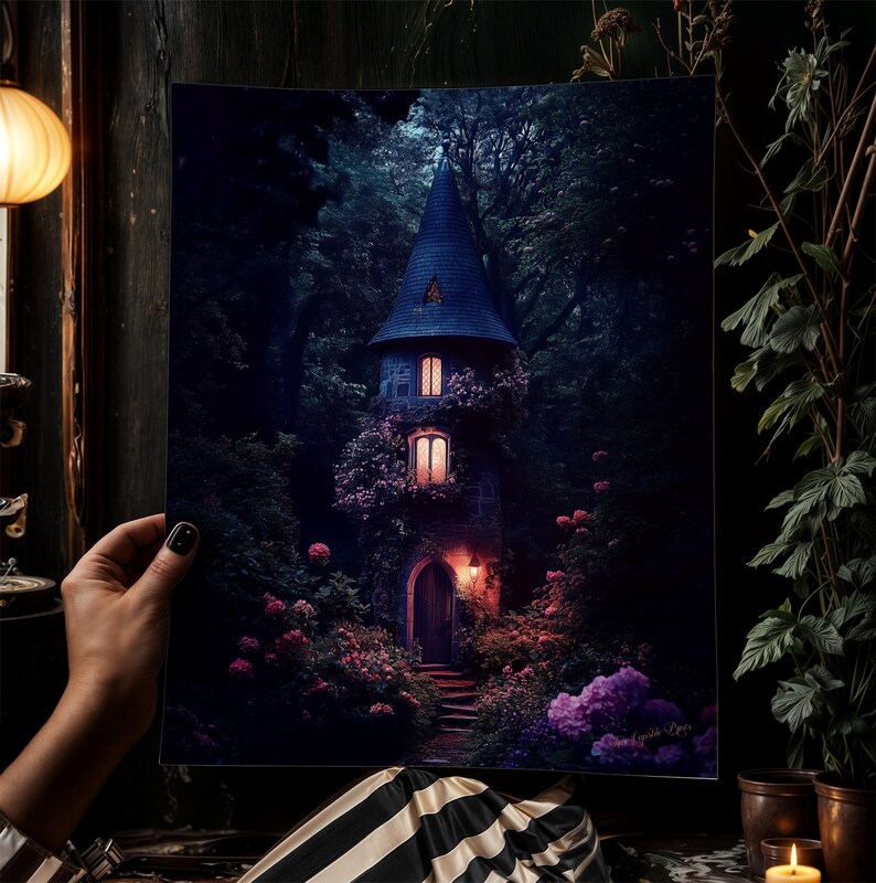 Enchanted Cottage Wall Art, Dark Fairytale Cottage Print, Whimsigoth ...