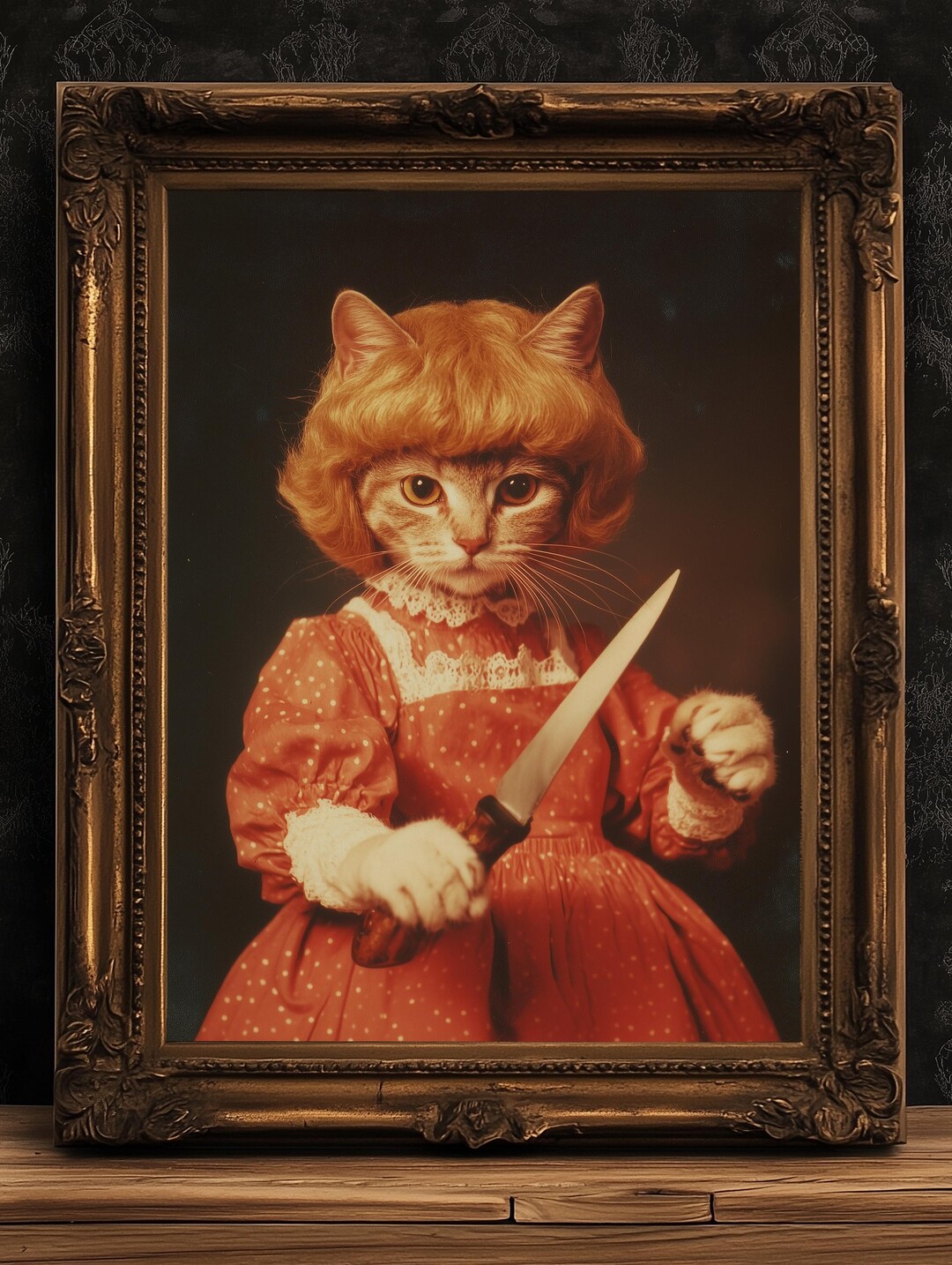 Creepy Cute Cat Knife Portrait, Funny Cat Wall Decor, Weirdcore Gift ...