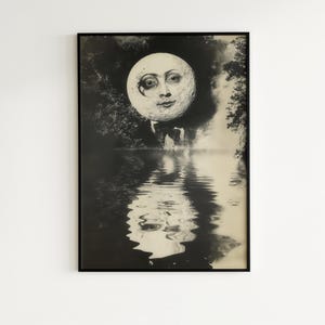 Surreal Moon Face Reflection Art Print Vintage Style Mystical Celestial ...