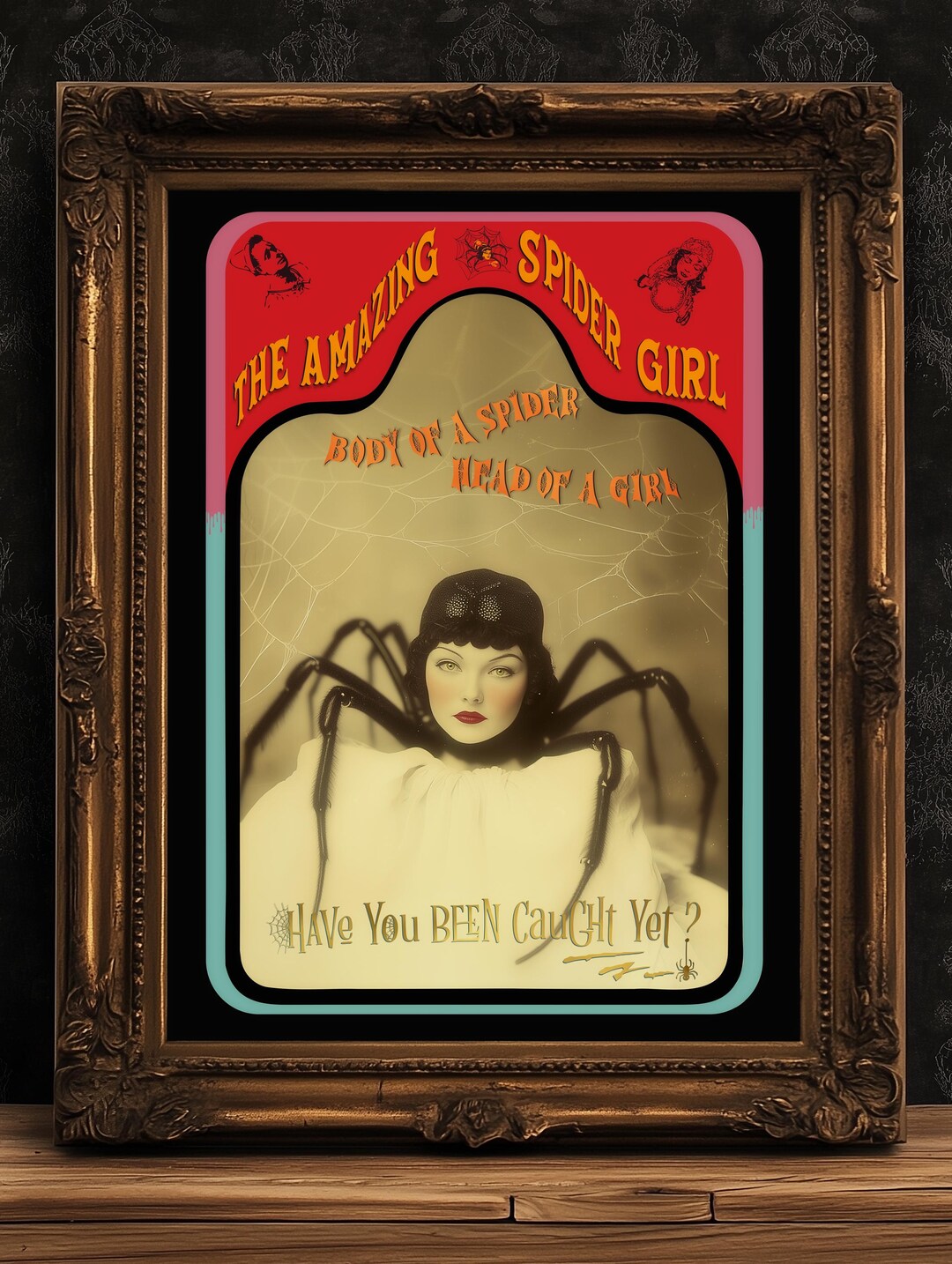 The Amazing Spidora, Spider Girl, Vintage Circus Wall Art, Retro ...