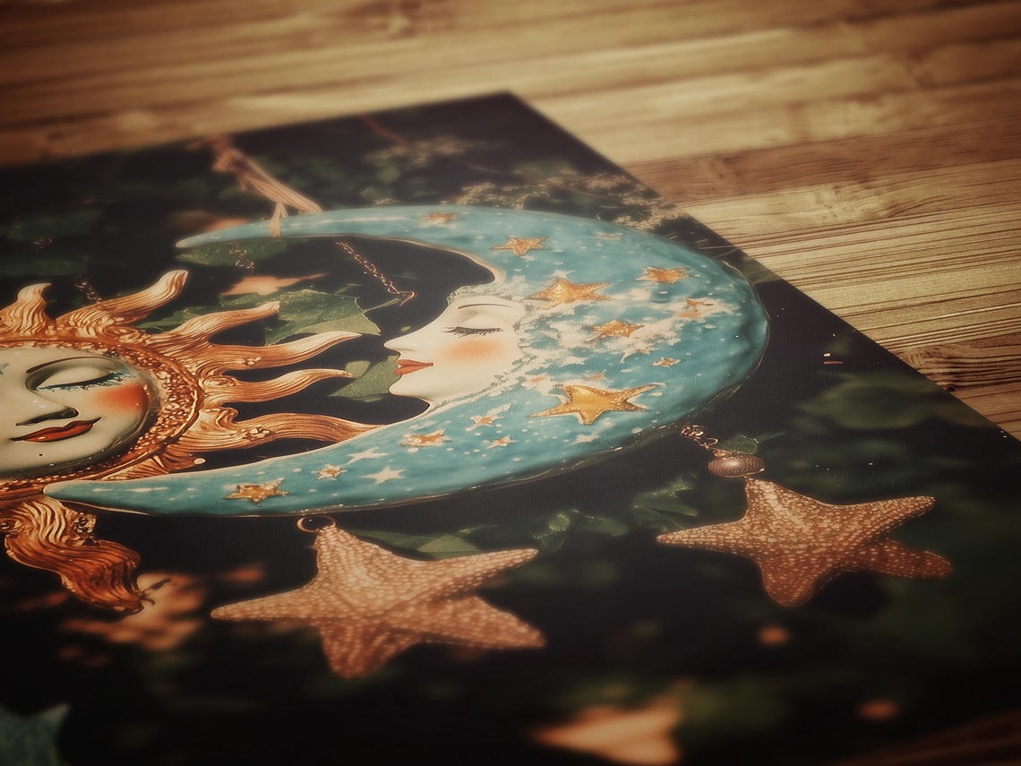 Celestial Sun and Moon Print, 90s Whimsigoth Decor, Whimsical Celestial ...