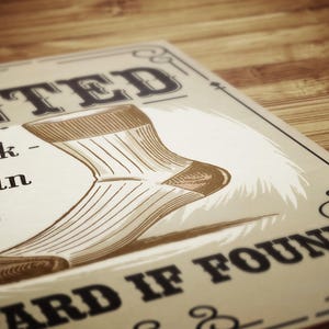 Funny Lost Sock Poster, Vintage Laundry Room Sign, Western Wanted Sign ...