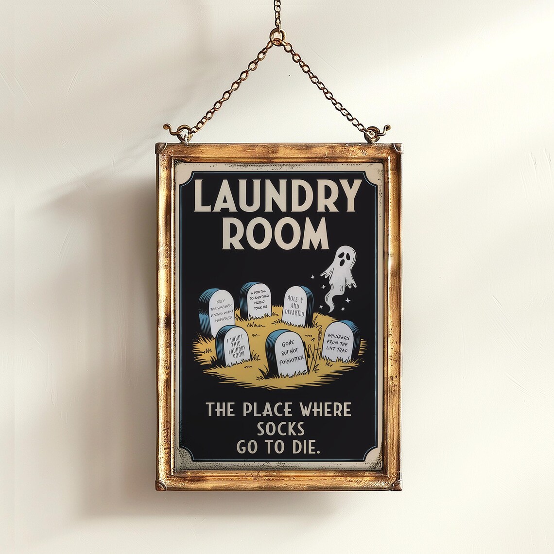 Haunted Laundry Room Poster, Funny Lost Socks Sign, Vintage Style Wall ...