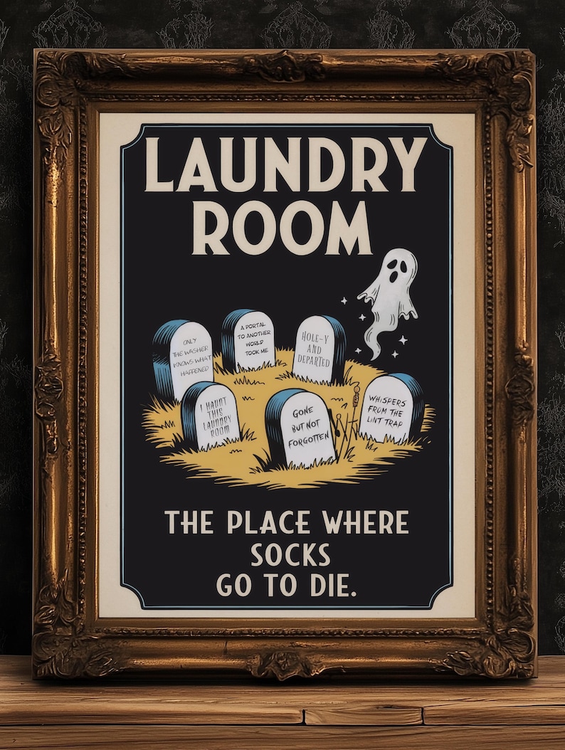 Haunted Laundry Room Poster, Funny Lost Socks Sign, Vintage Style Wall ...