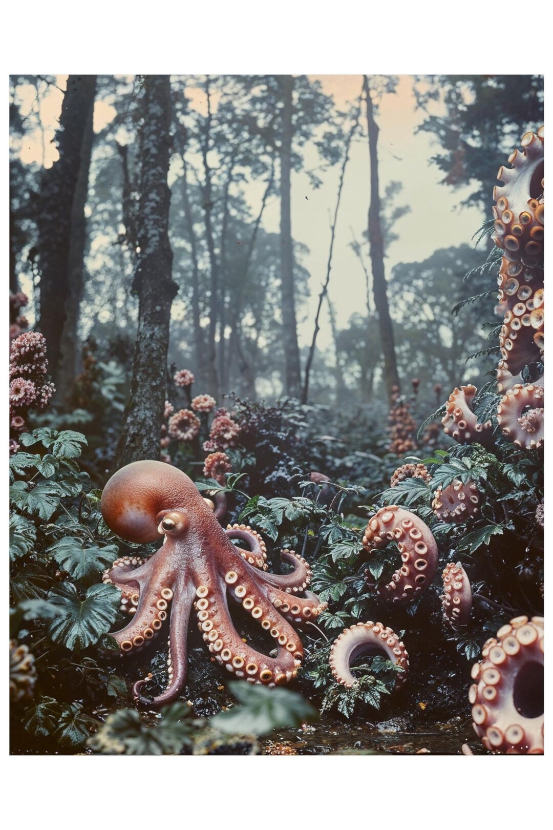 Octopus in the Forest Print, Surreal Nature Art, Botanical Fantasy ...