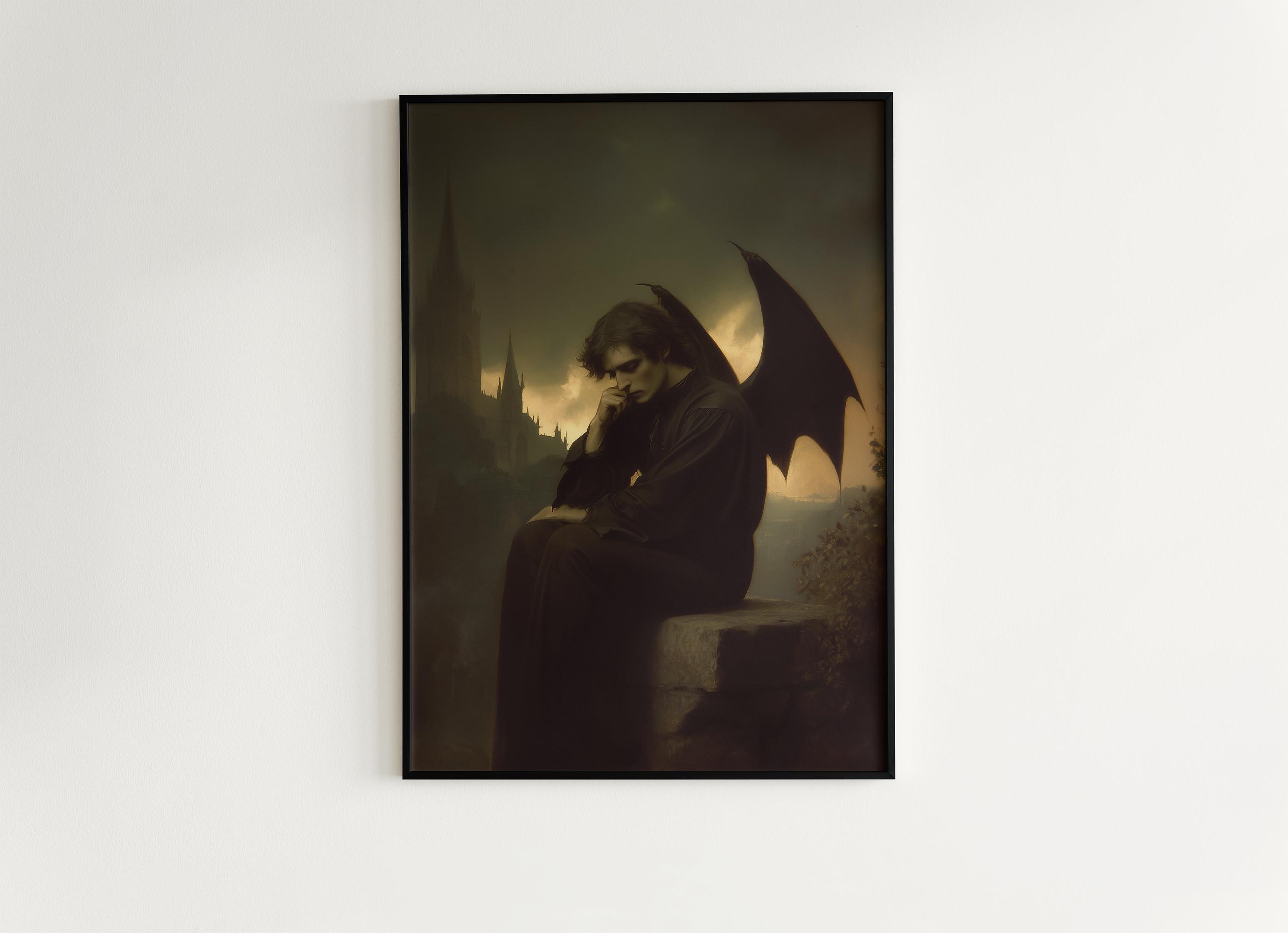 The Fallen Angel, Gothic Moody Vintage Poster, Art Poster Print, Dark ...