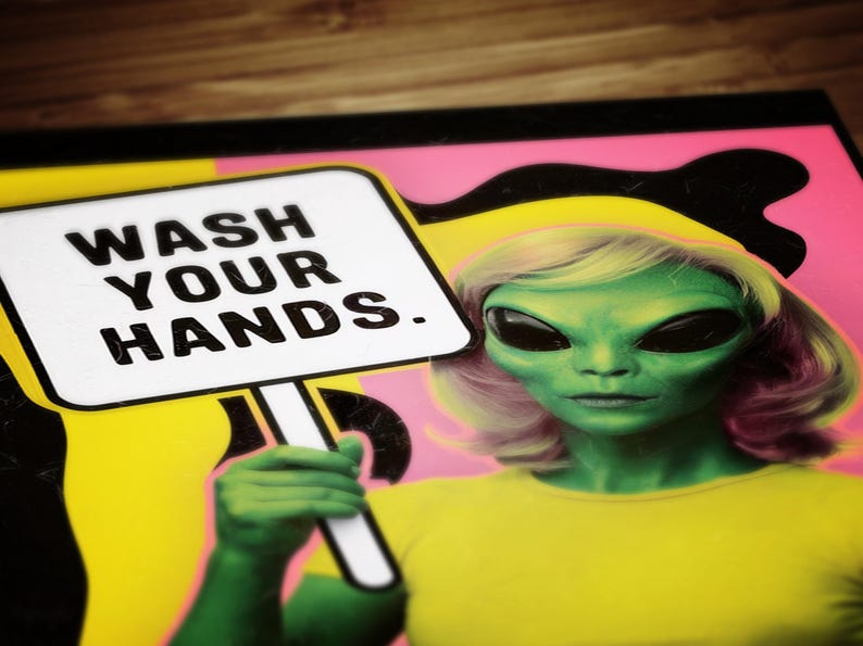 Wash Your Hands, UFO Alien Bathroom Wall Art, Decor Bathroom Art for ...
