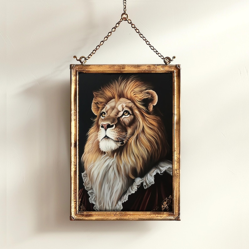 Gothic Lion Portrait, Dark Academia Wall Decor, Funny Royal Pet ...