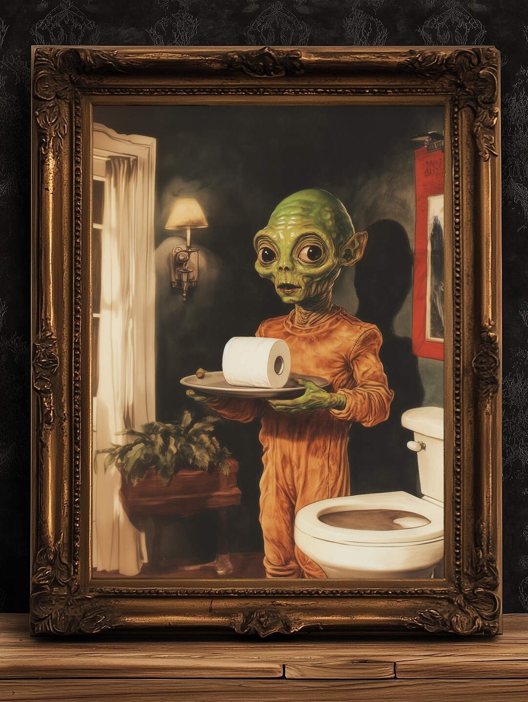 Funny Bathroom Poster, Cute Alien Holding Toilet Paper, Quirky Wall Art ...