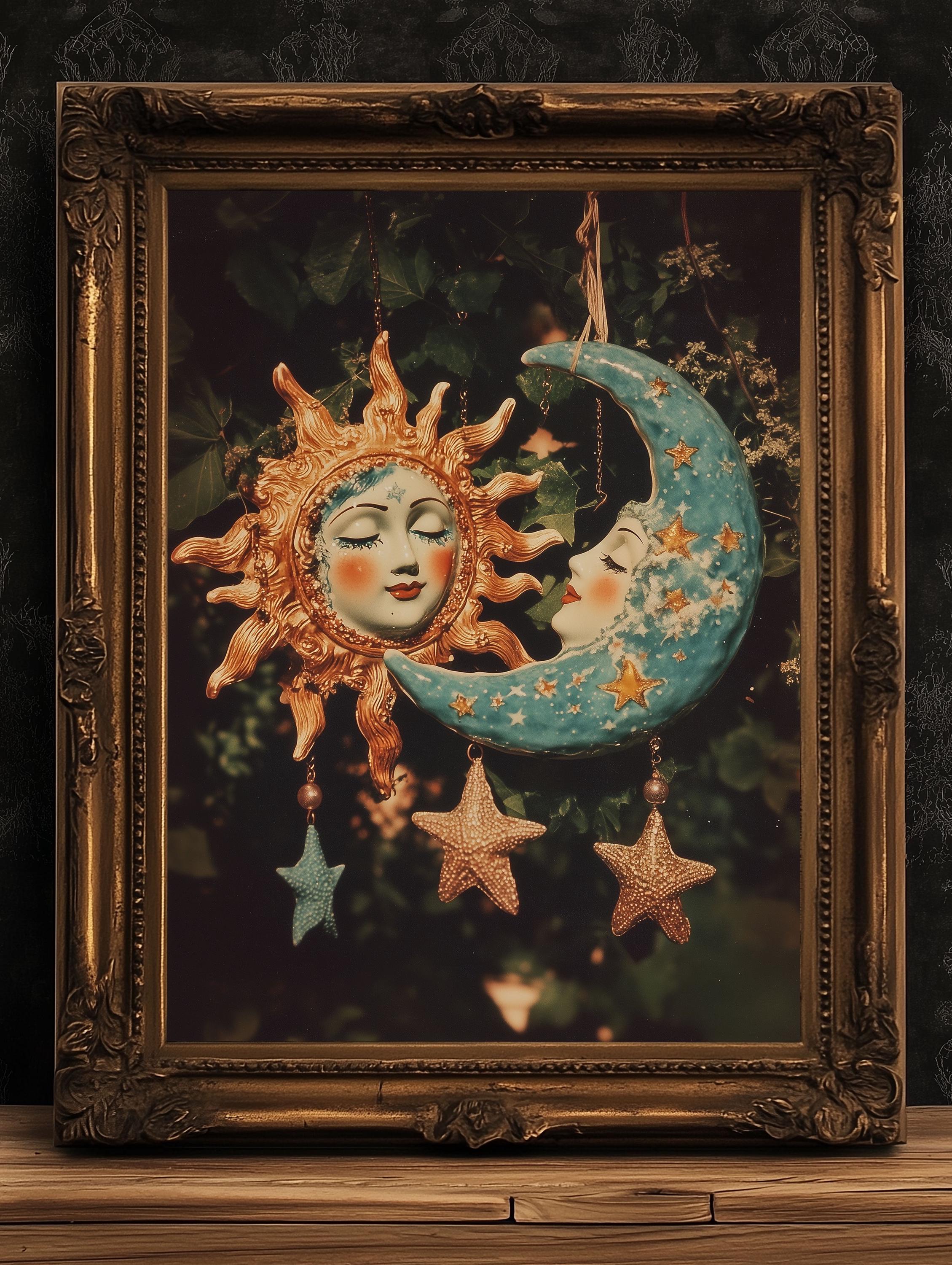 Celestial Sun and Moon Print, 90s Whimsigoth Decor, Whimsical Celestial ...