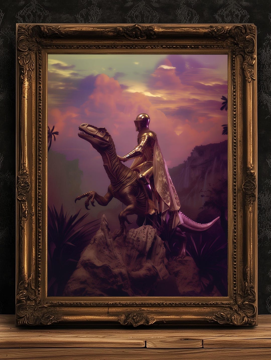 Knight on A Dinosaur, Vintage Photography, Art Poster Print, Gothic ...