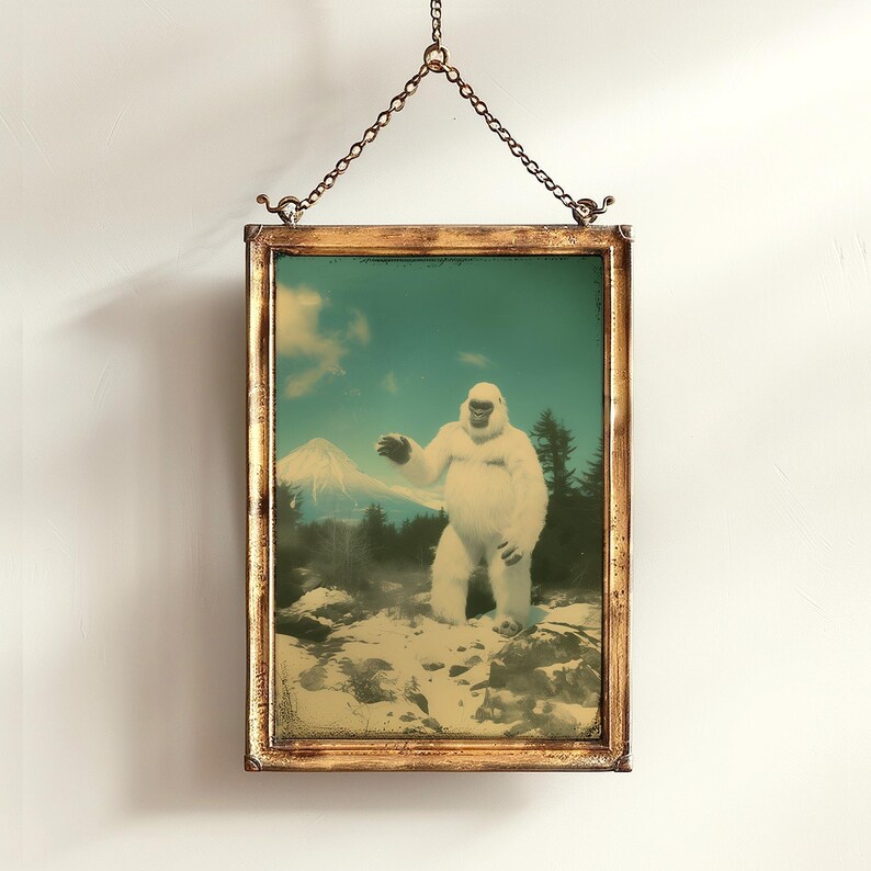 Vintage Yeti Wall Art, Retro Snowy Bigfoot Landscape Print, Unique ...